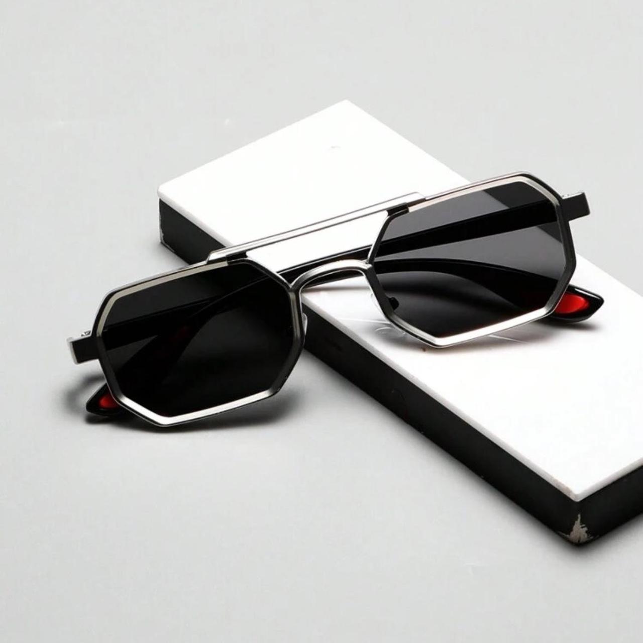 Statement Silver & Black Designer Full Rim Metal... | Depop