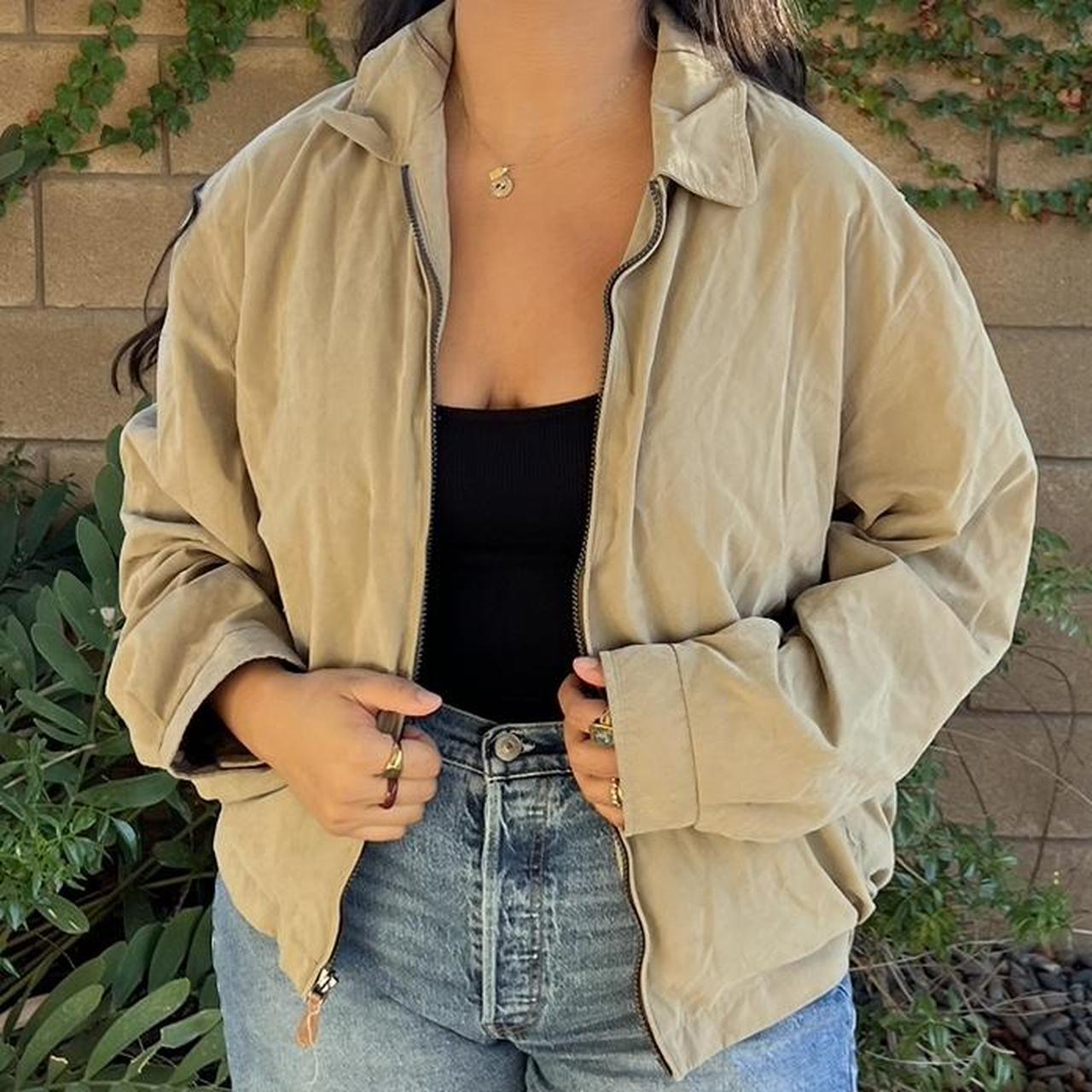 Vintage tan bomber style zip up jacket with spacious... - Depop