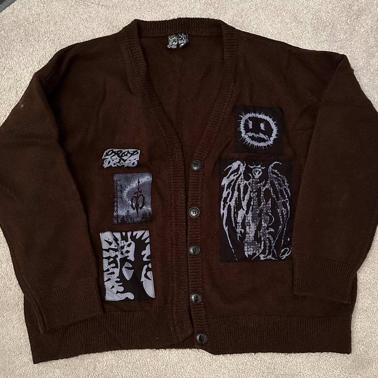 Drop Dead patch cardigan Brand New, worn once Size... - Depop