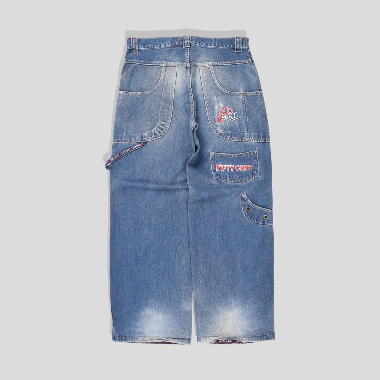 hip hop baggy jeans Vintage 90s 50 Cent Embroidered... - Depop