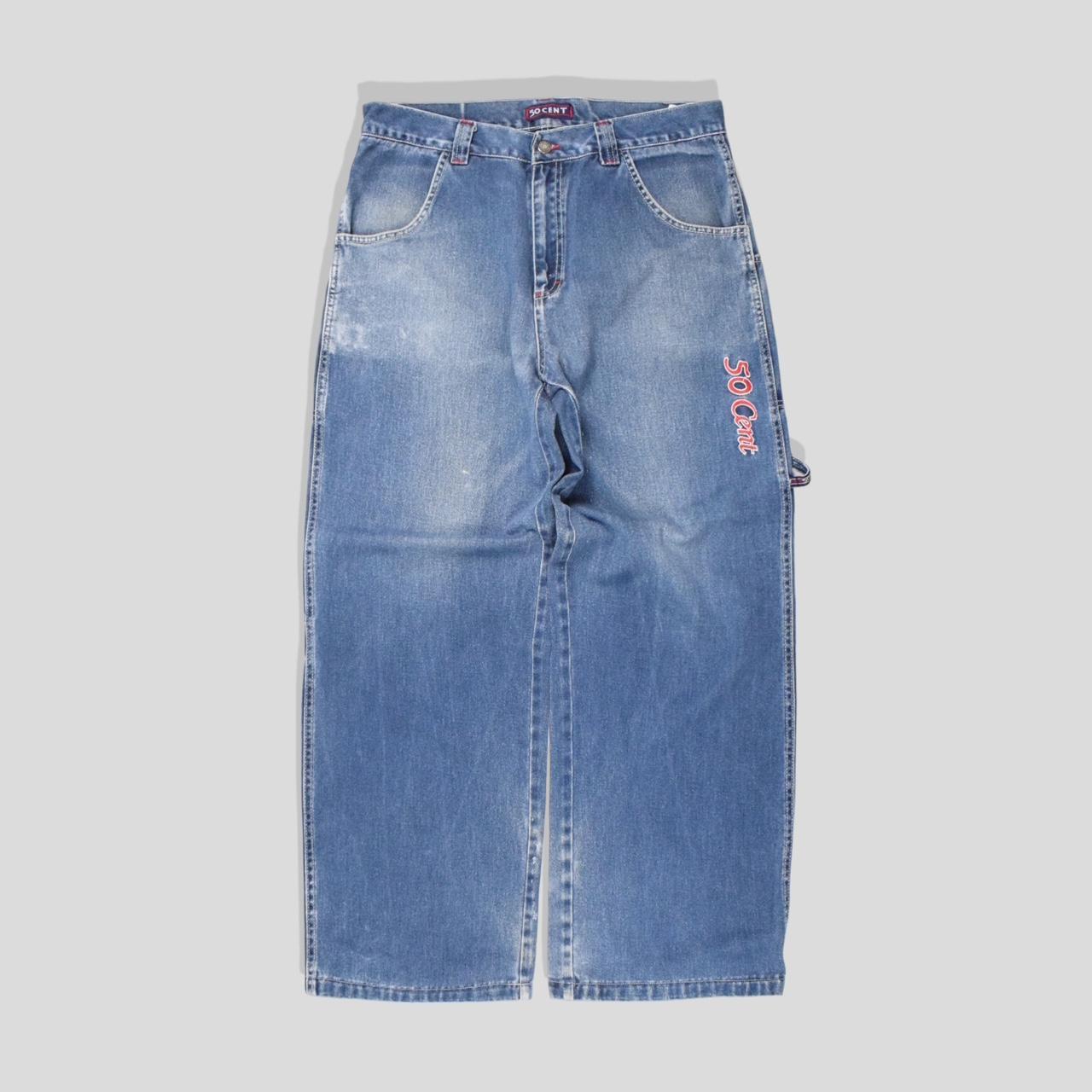 hip hop baggy jeans Vintage 90s 50 Cent Embroidered... - Depop