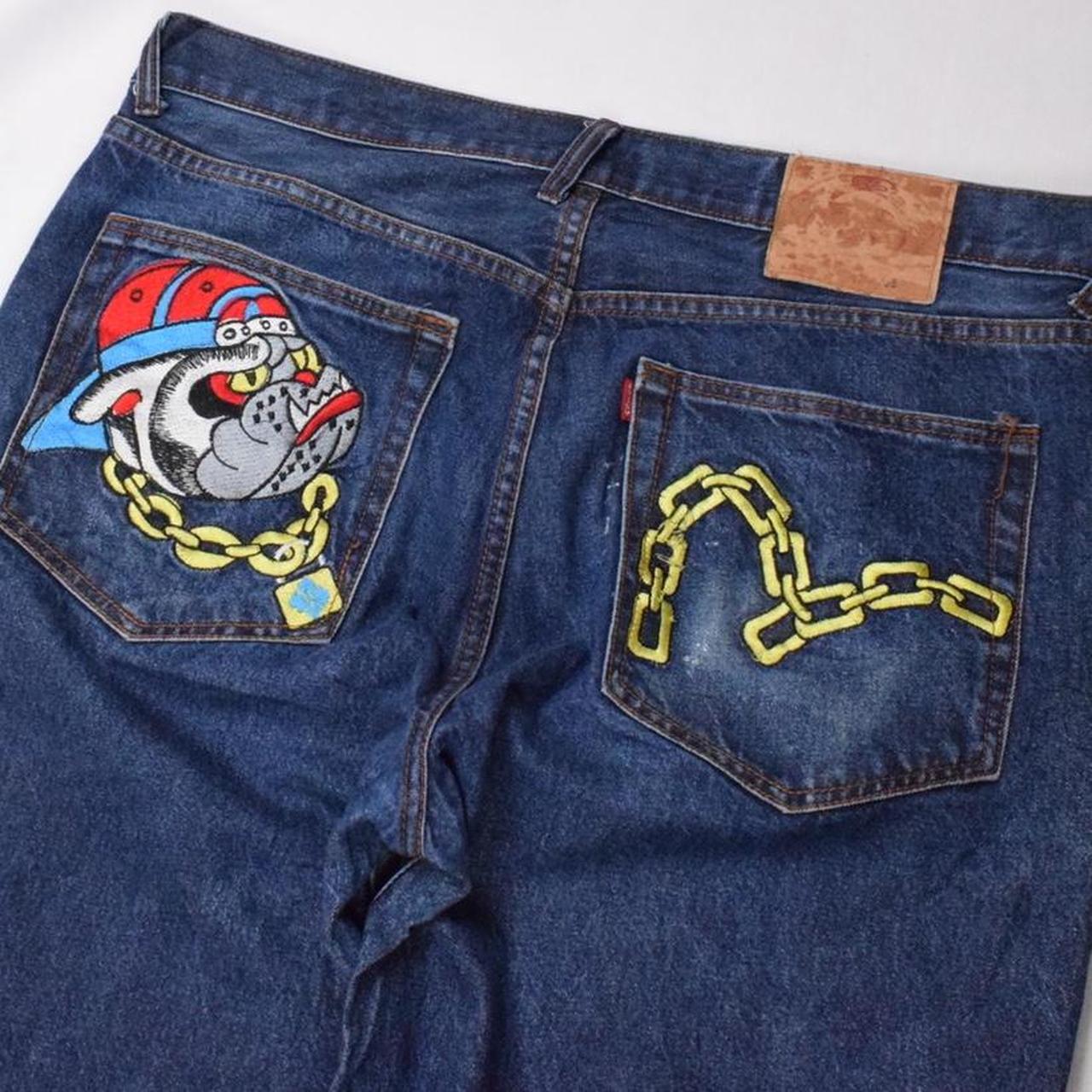 Evisu embroidered baggy jeans Condition: Good... - Depop