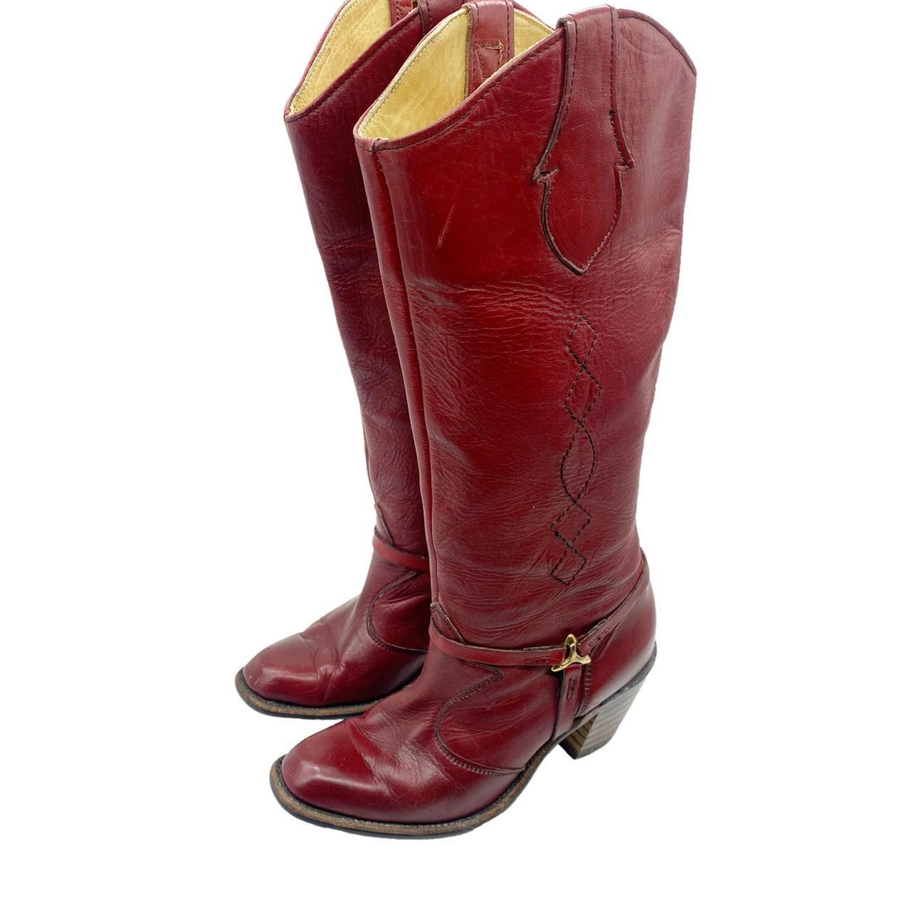 Wrangler Vintage Red Leather Cowboy Boots Womens... - Depop