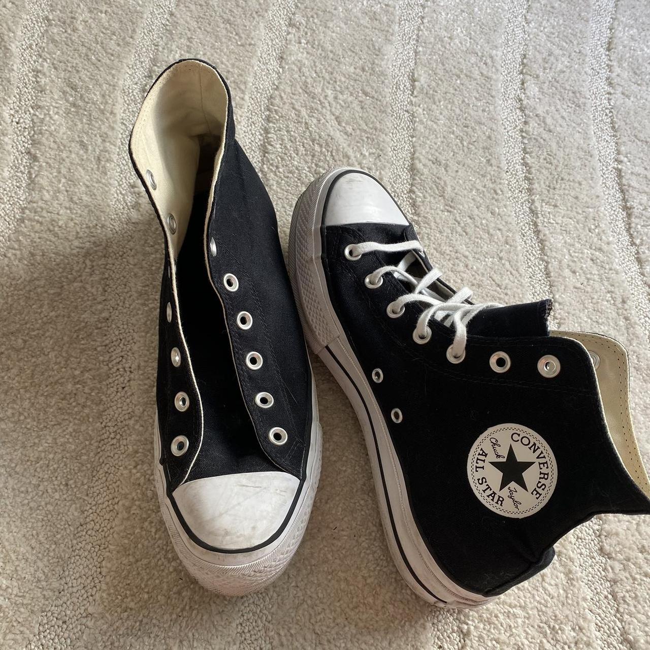 Black platform high top converse. Worn a couple... - Depop