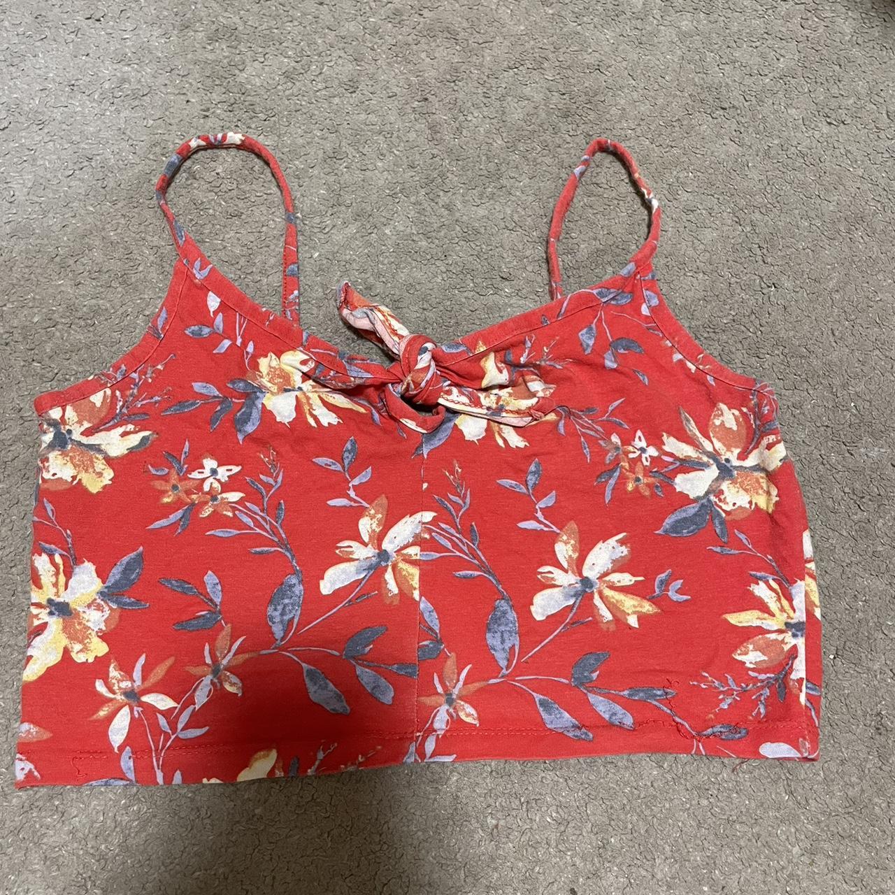 primark red floral tie crop top size 10 good condition - Depop