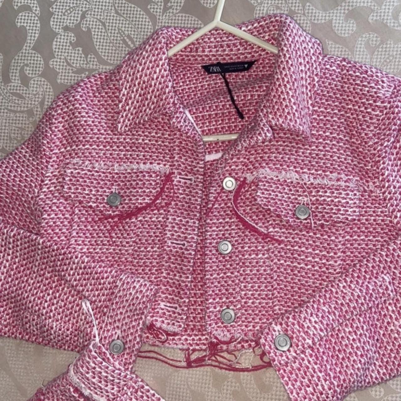 zara pink tweed blazer and shorts co ord set size... - Depop