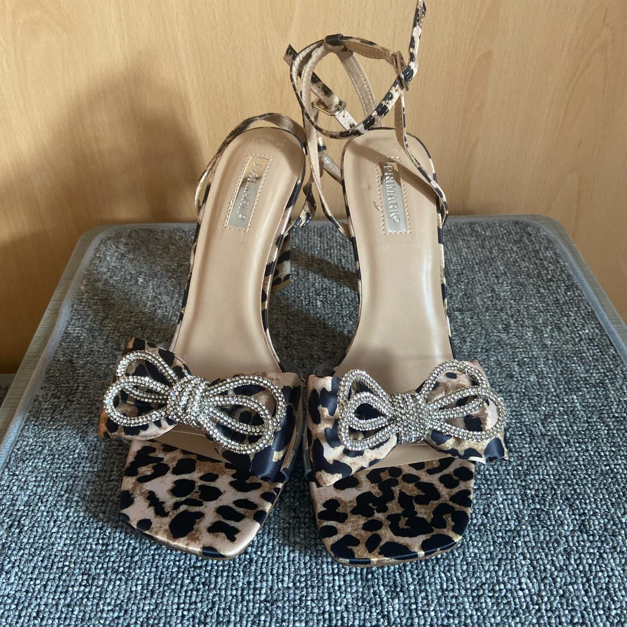 Primark leopard print heels Silver bow detail Never... - Depop