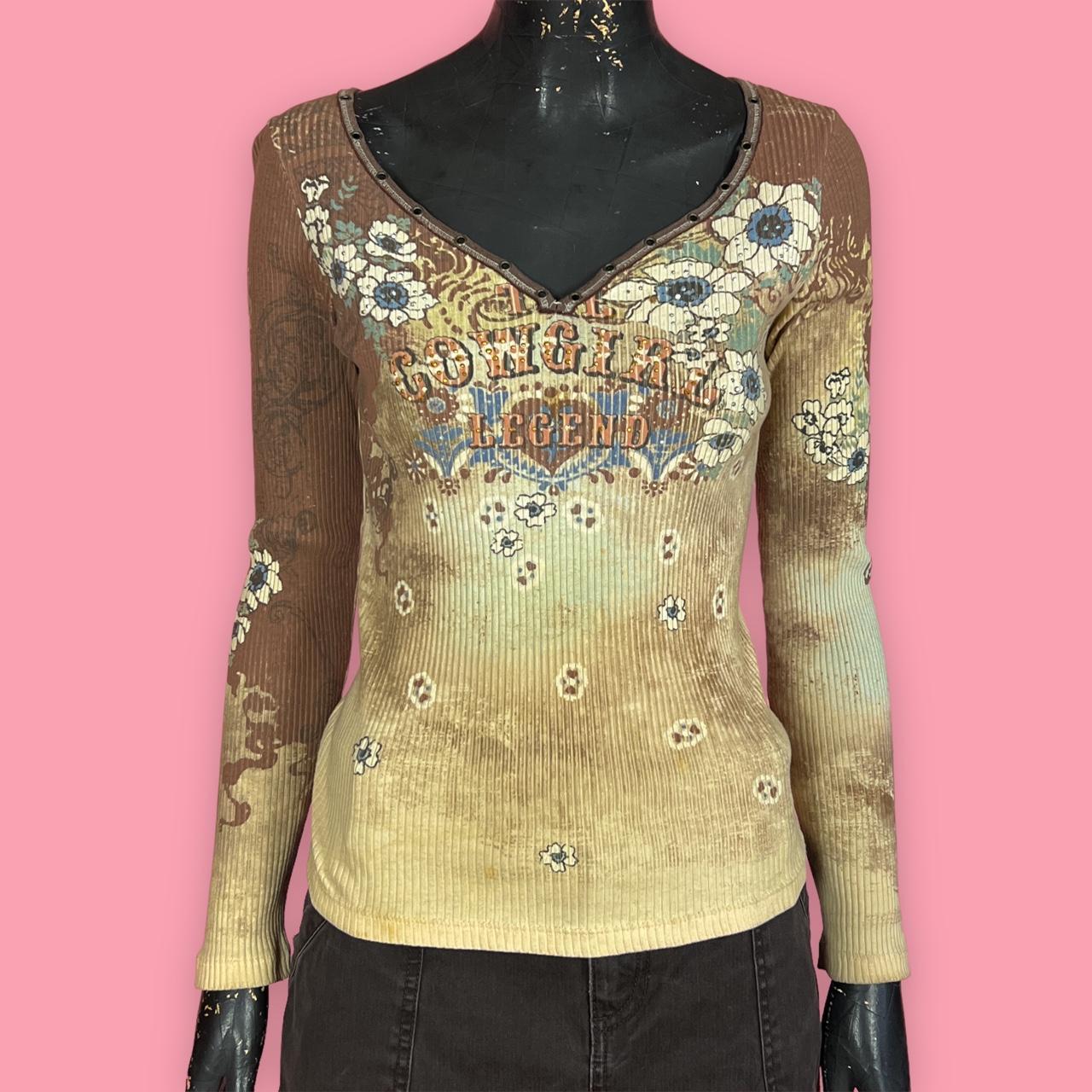 Cybergrunge Graphic Western Tee Early 2000s long... - Depop