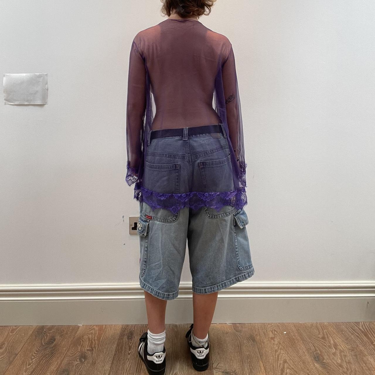Purple sheer mesh long sleeve top with lace... - Depop