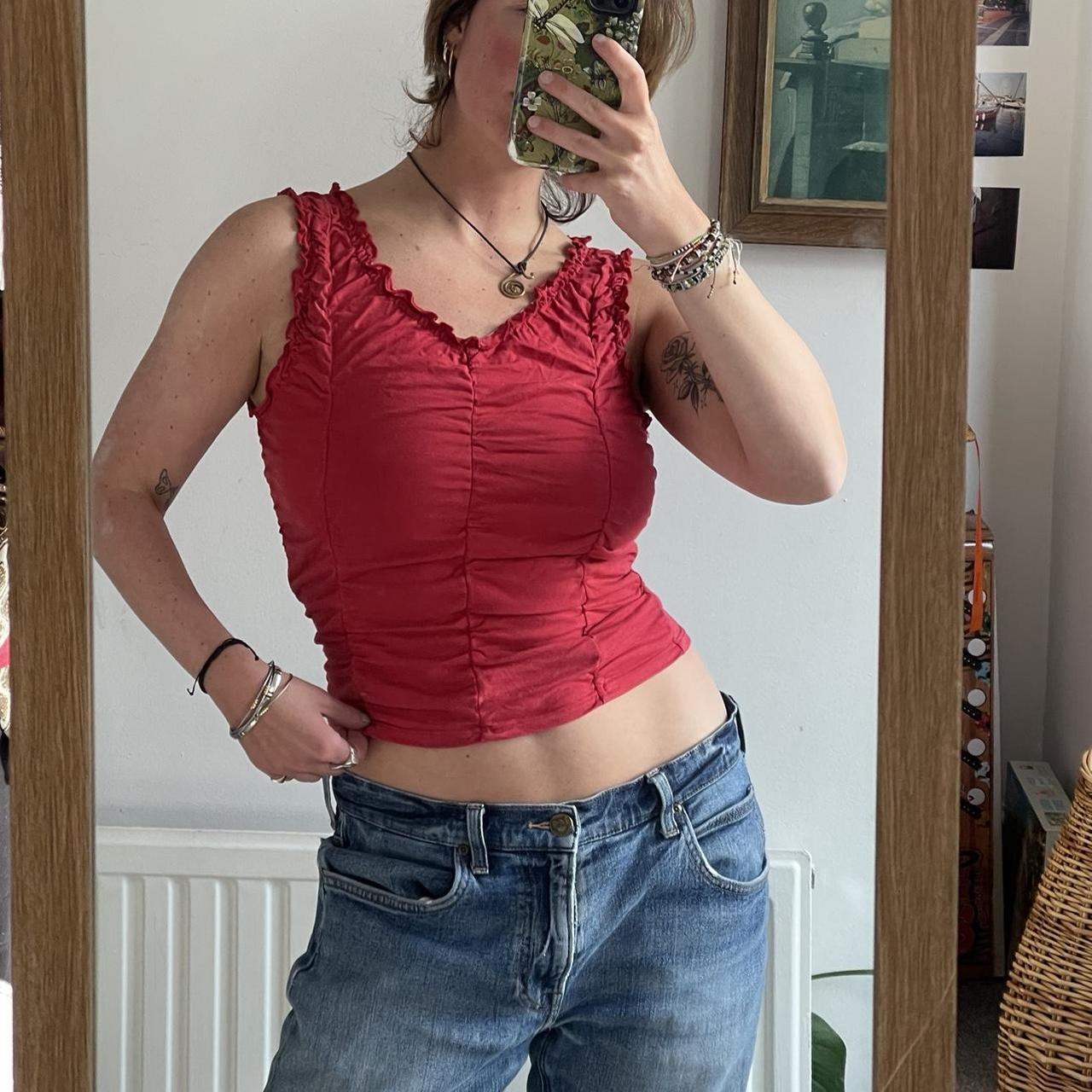 Super cute red ruched top, vest style ️ Perfect top... | Depop
