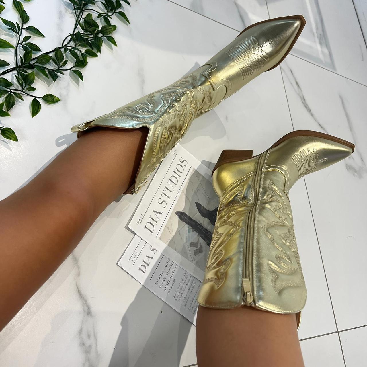 Gold cowboy boots Vegan 🌱 Size 4 available Brand... - Depop