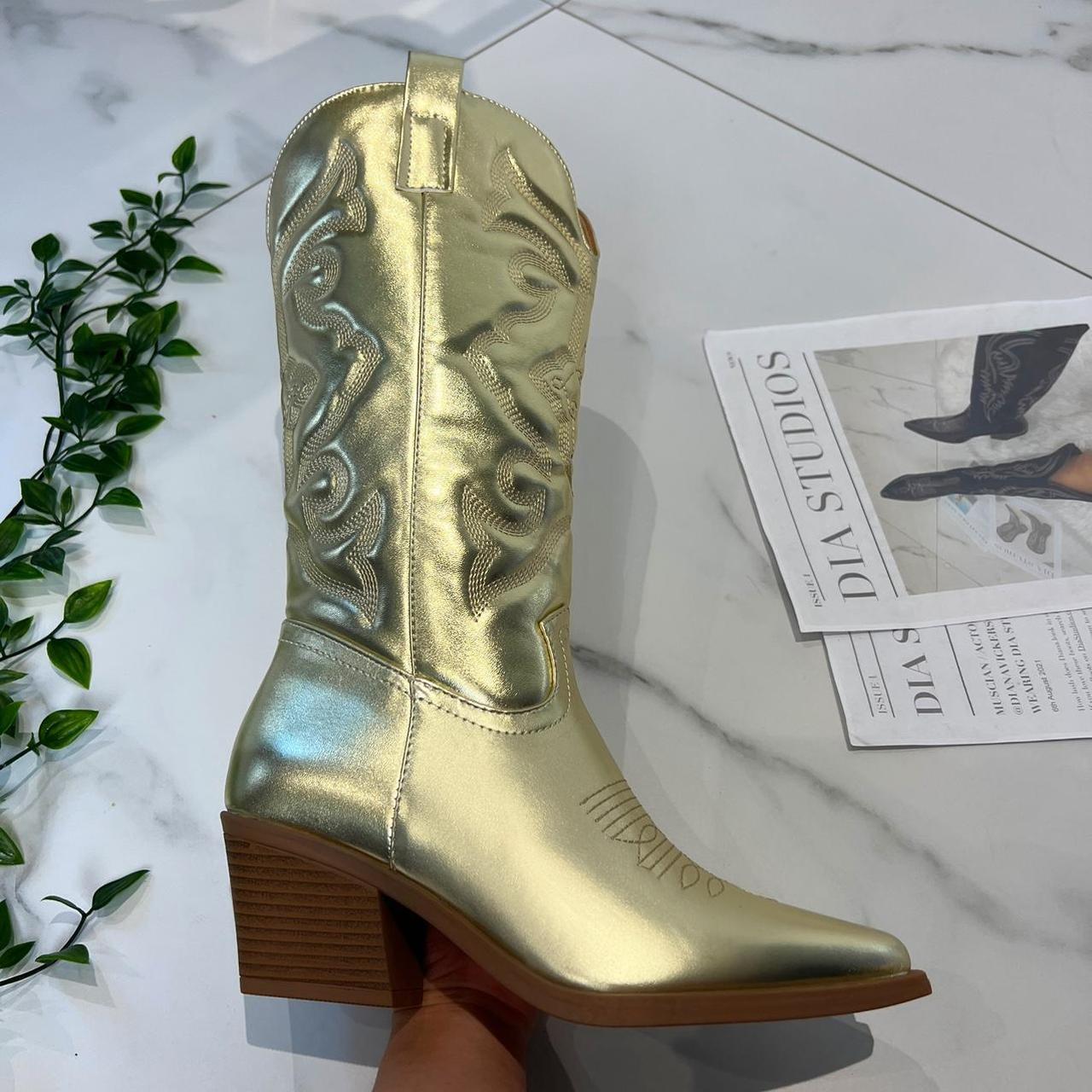Gold cowboy boots Vegan 🌱 Size 4 available Brand... - Depop