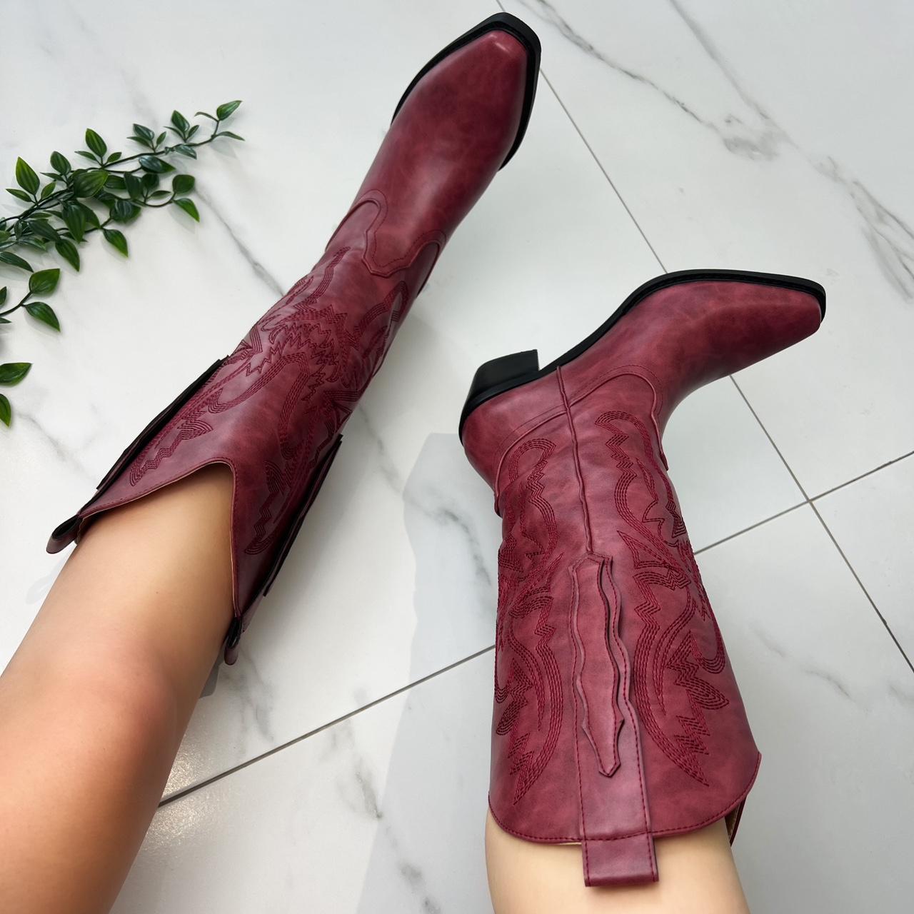 Burgundy Red cowboy boots Vegan 🌱 Size 3-10... - Depop