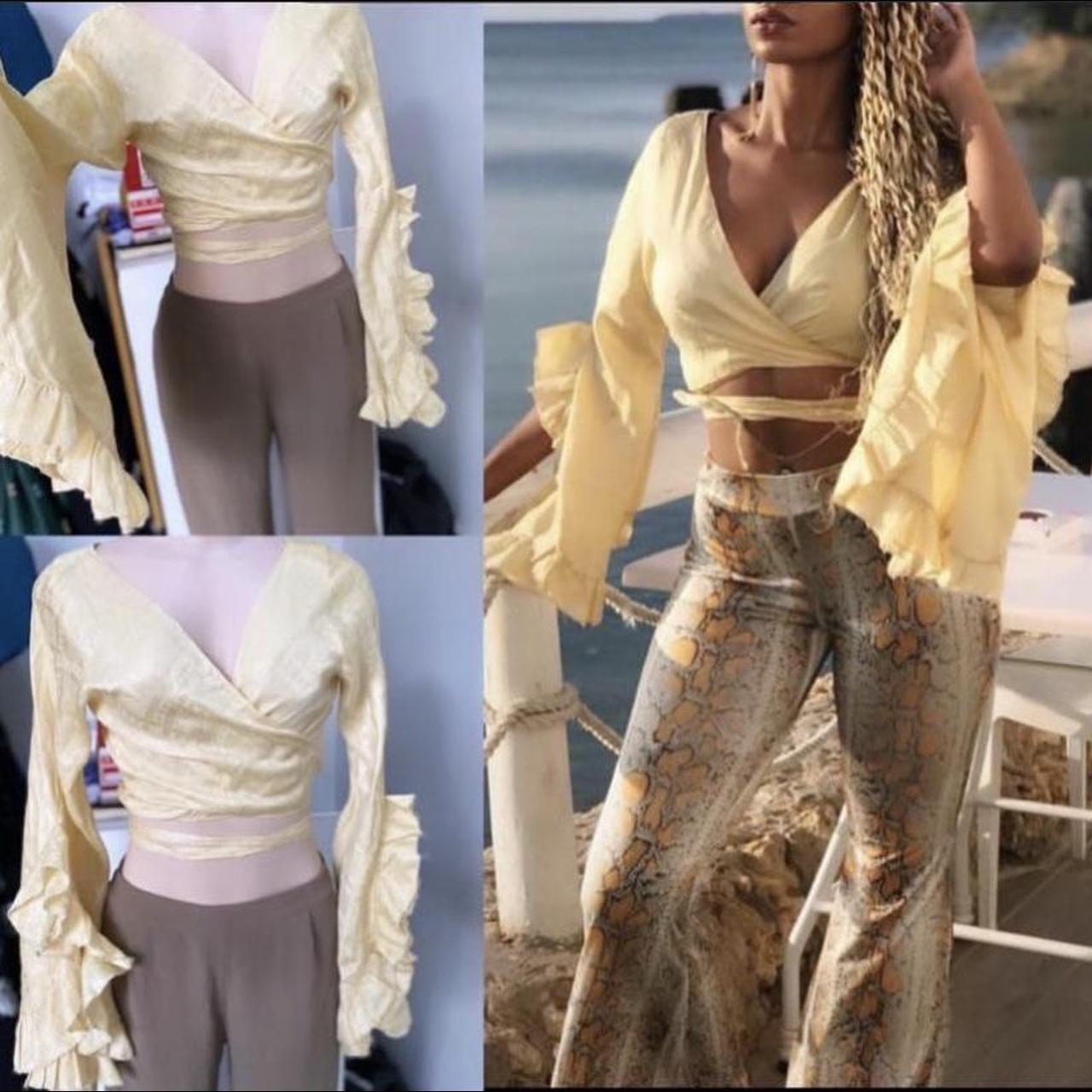 African print wrap flare crop top for sale! Still in... - Depop