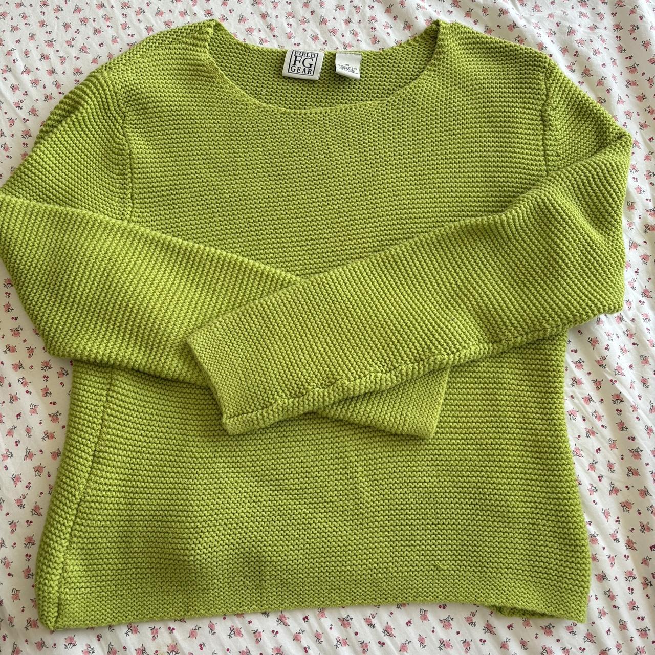 women’s funky lime green 70s style knit / chunky... - Depop