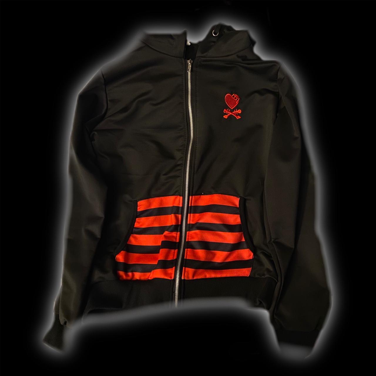 Emo scene red skull hoodie size L fits an M... - Depop