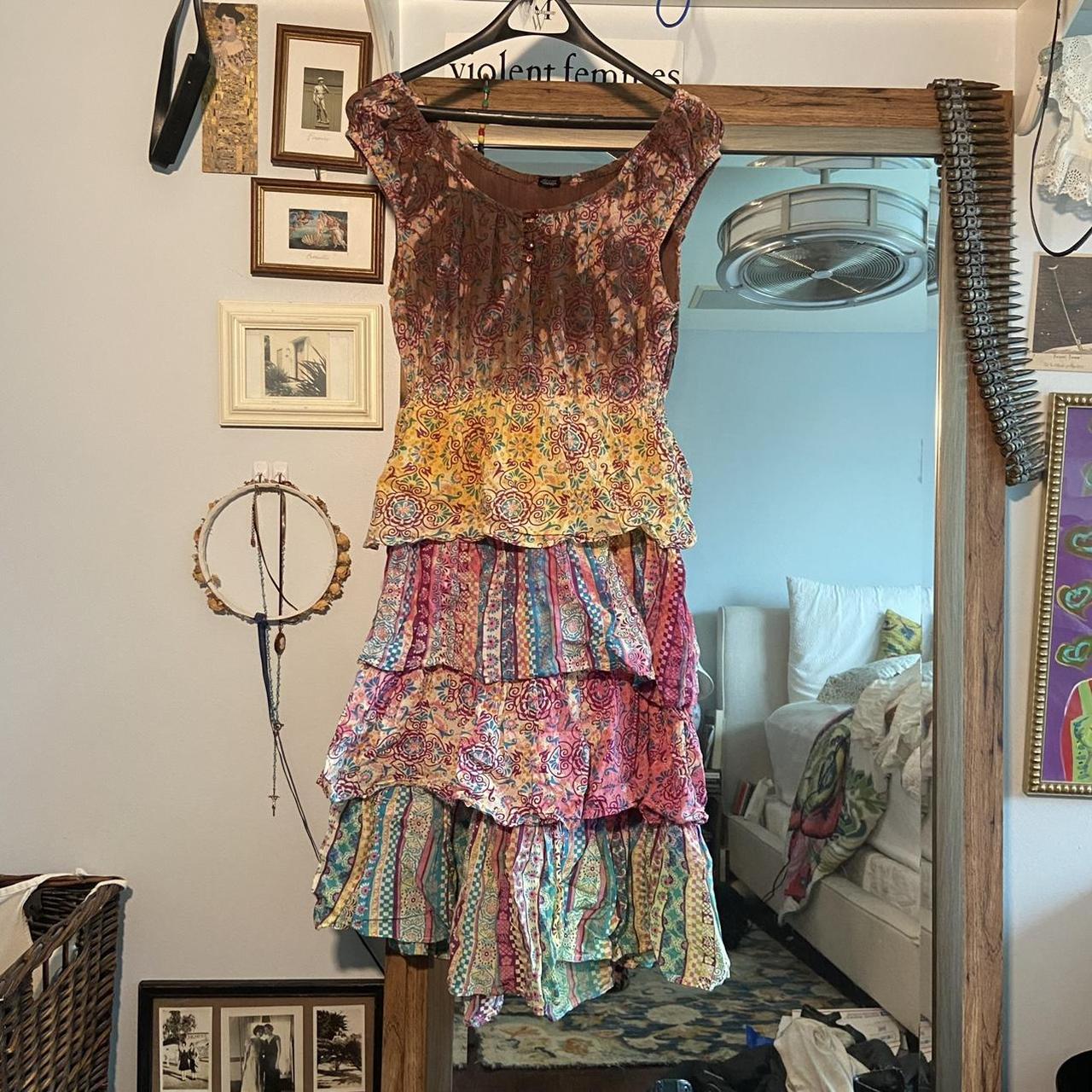 Vintage multi colored hippie dress Flowy lightweight... - Depop