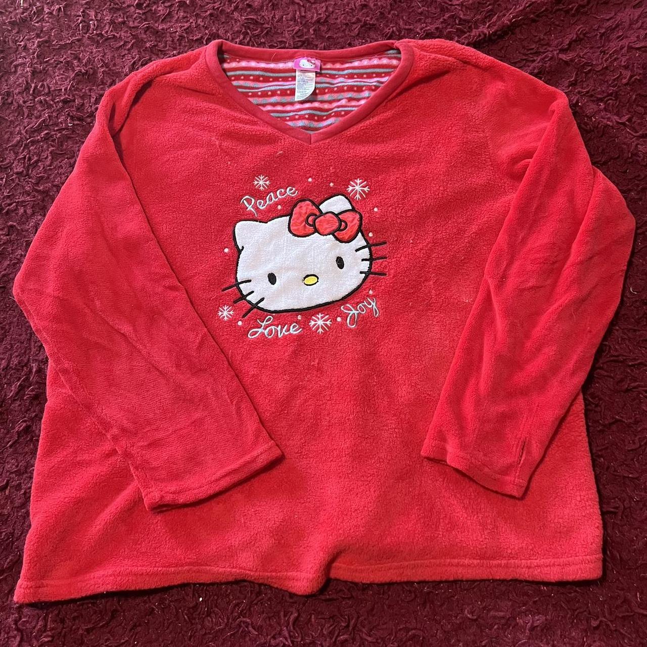 Y2k red hello kitty fuzzy pullover sweater long... - Depop