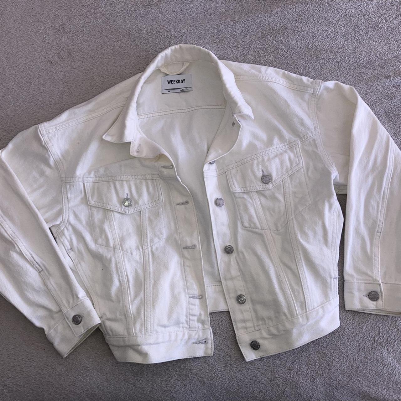 weekday white denim jacket, only worn a few times in... - Depop
