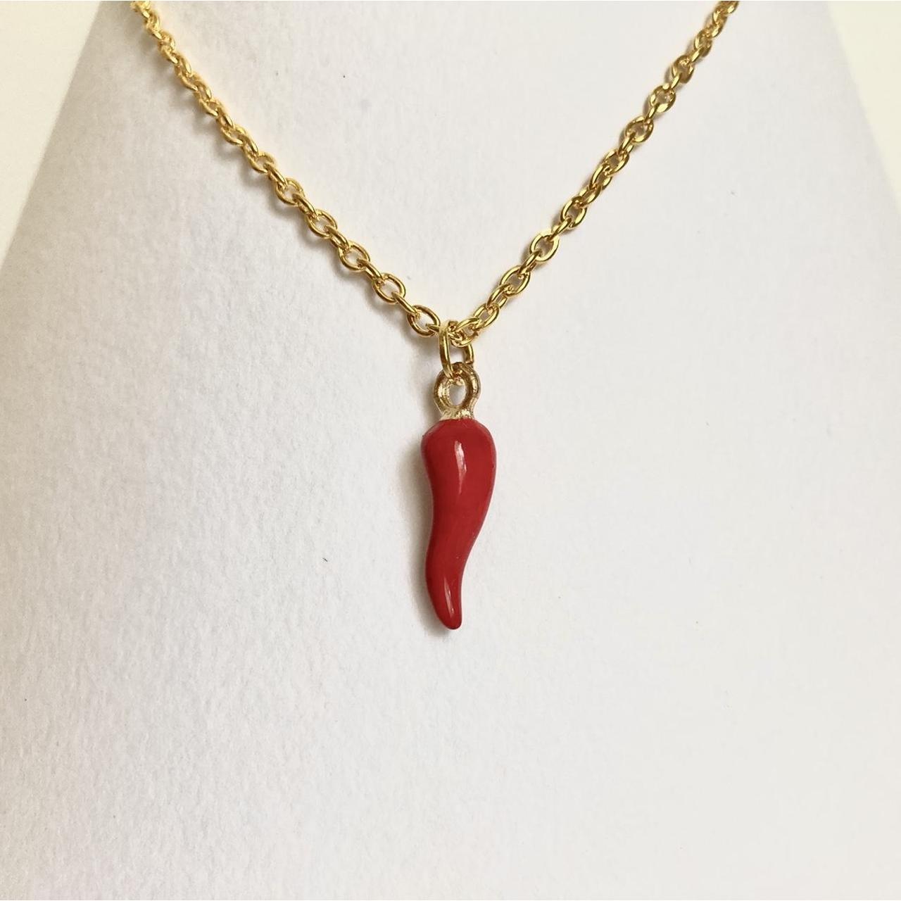 Gold plated chain necklace with a red chilli ... - Depop