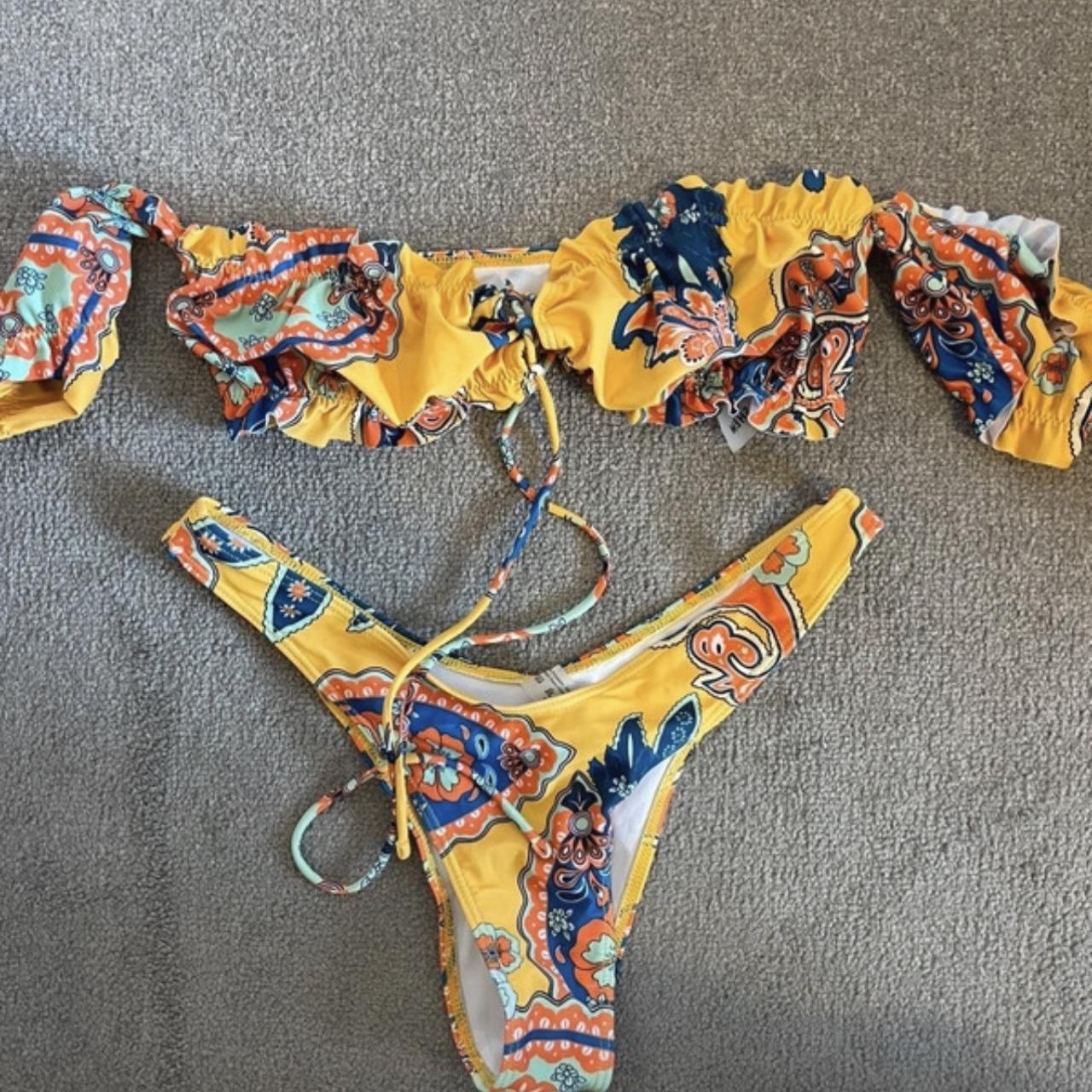 Yellow off shoulder bikini 8/10 Worn once - Depop