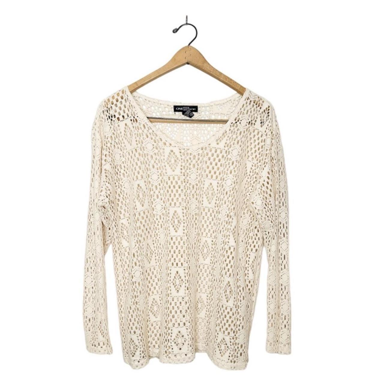 Vintage One Step Up Y2K 90s Neutral Cream Open Knit... - Depop