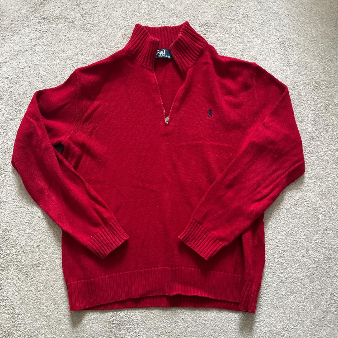 Red Ralph Lauren quarter zip jumper. Size medium.... - Depop