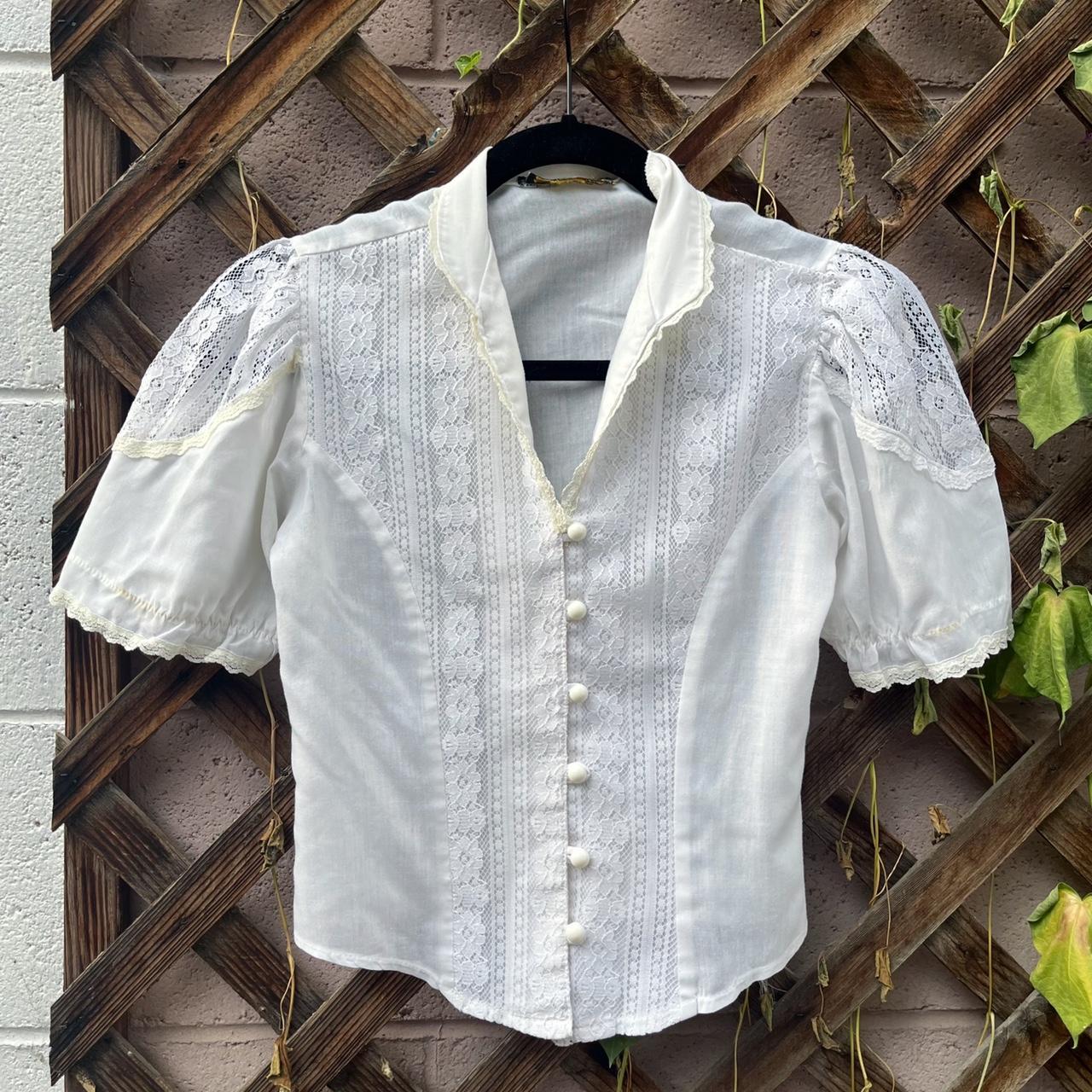 80s Prairie Blouse Vintage 80s ivory... - Depop