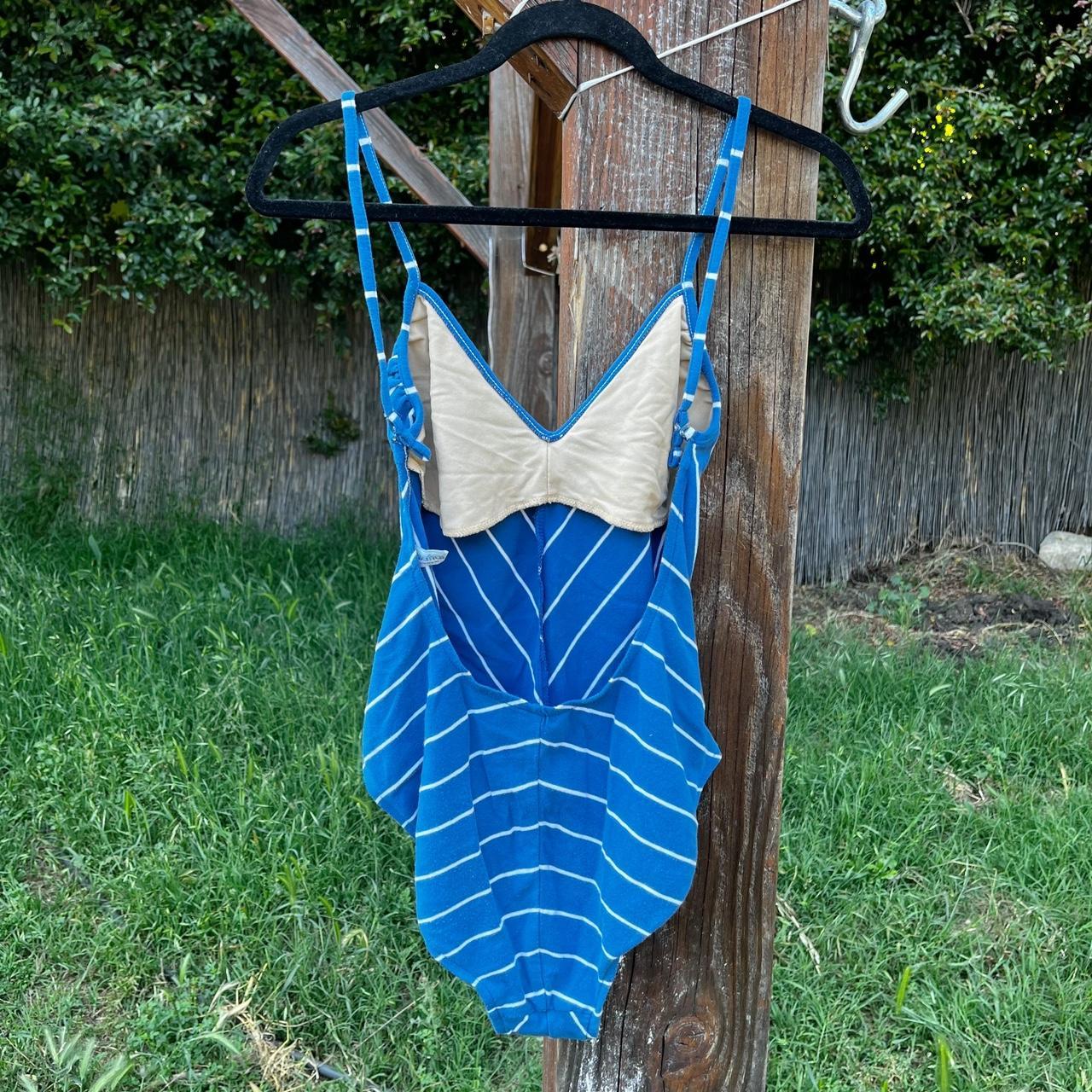 70s Bathing Suit Vintage 70s blue and white striped... - Depop