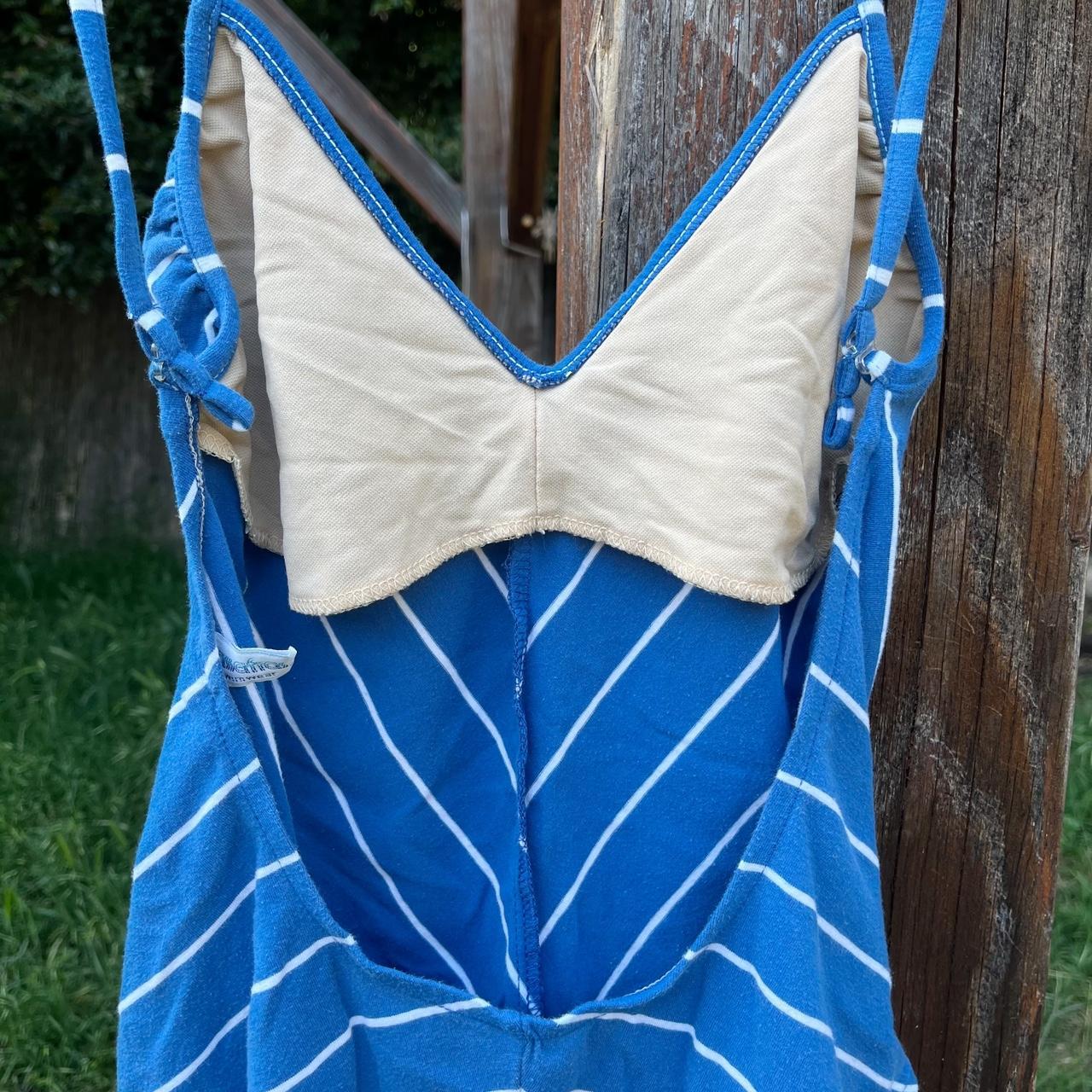 70s Bathing Suit Vintage 70s blue and white striped... - Depop