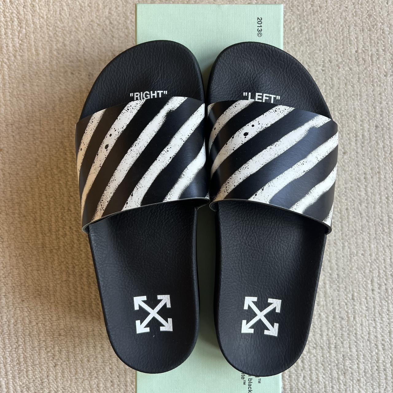 Offwhite slides graffiti spray stripes UK 7 Brand... - Depop