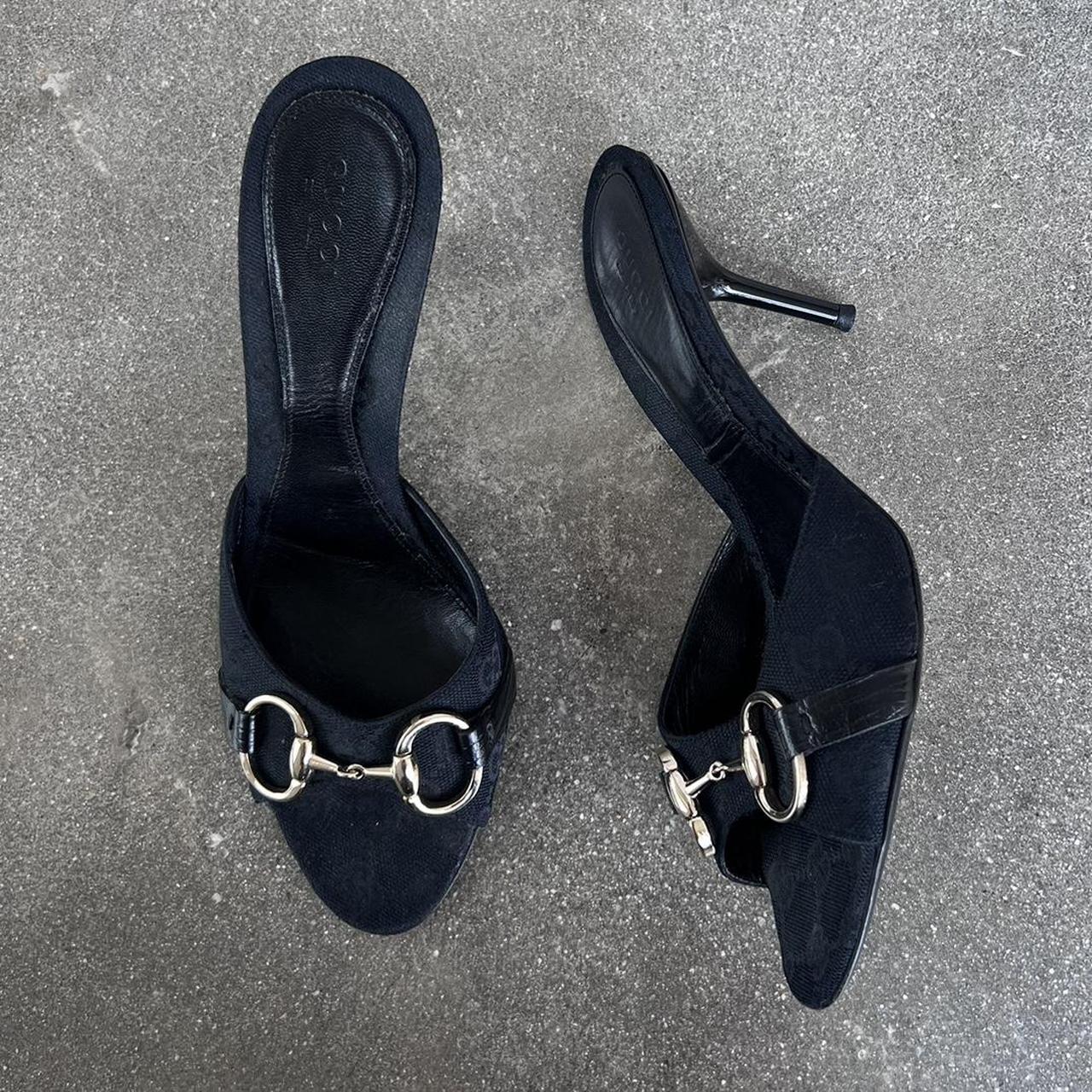 Gucci black logo horsebit monogram mules. Size 7,... - Depop