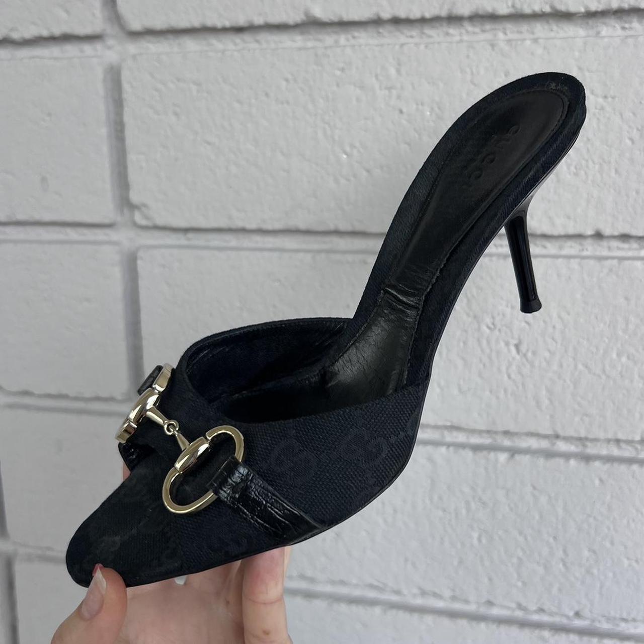 Gucci black logo horsebit monogram mules. Size 7,... - Depop
