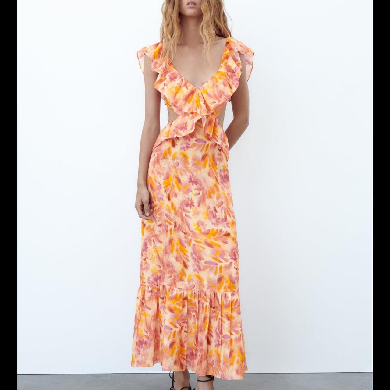 ZARA RUFFLED MIDI DRESS 59.99 GBP Sleeveless midi... - Depop