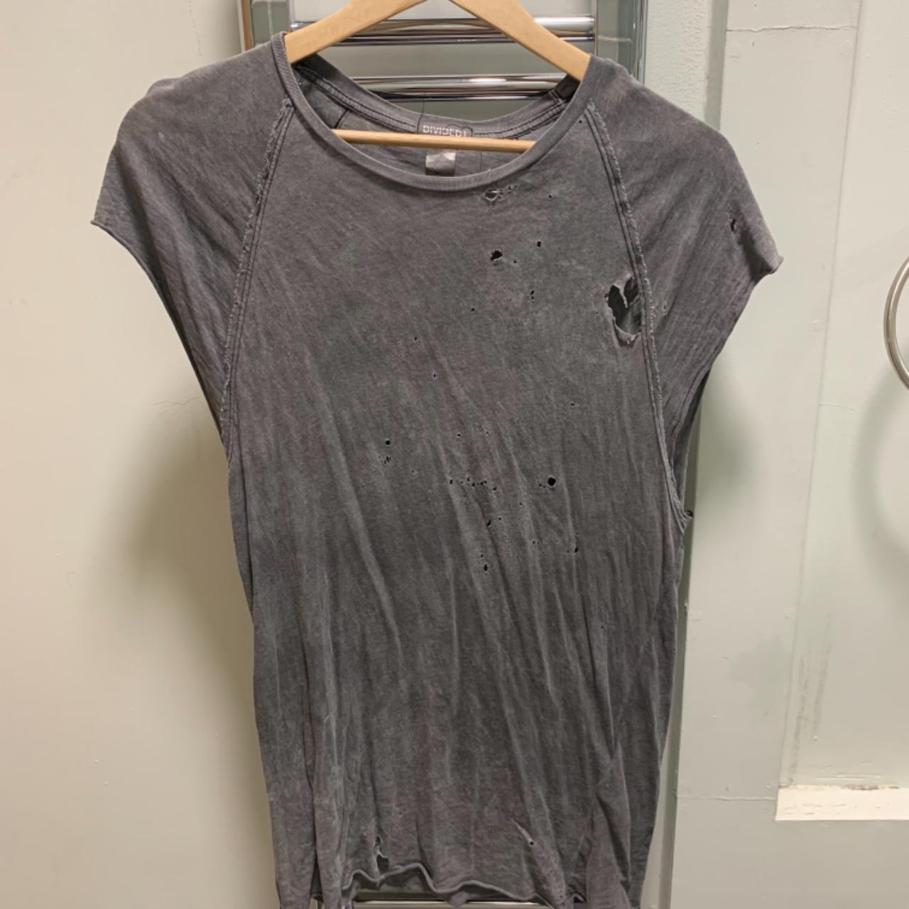 H&M Divided distressed grey T-shirt XS Punk style... - Depop