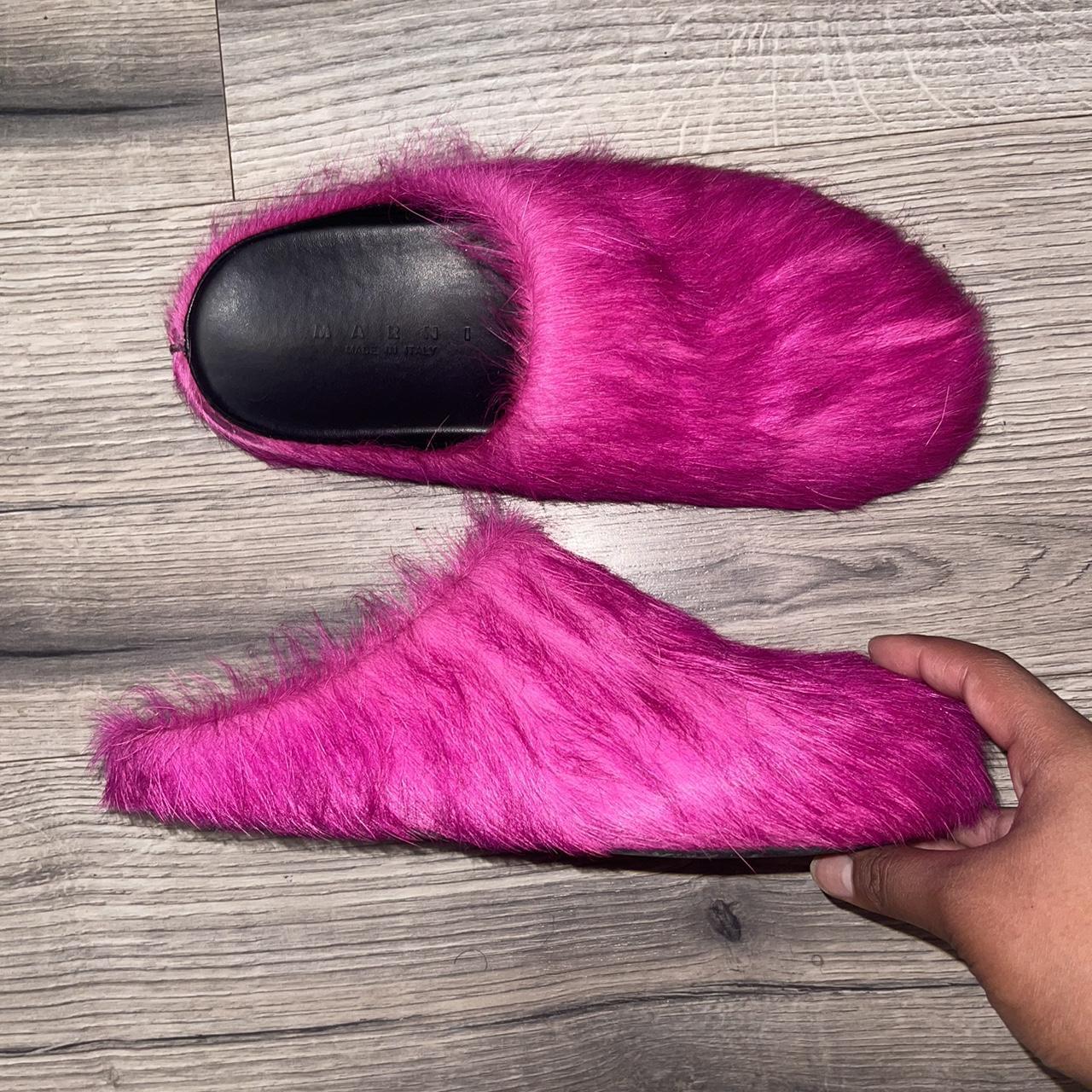 Marni Hot Pink fur mules Comes with dust bag no box... - Depop