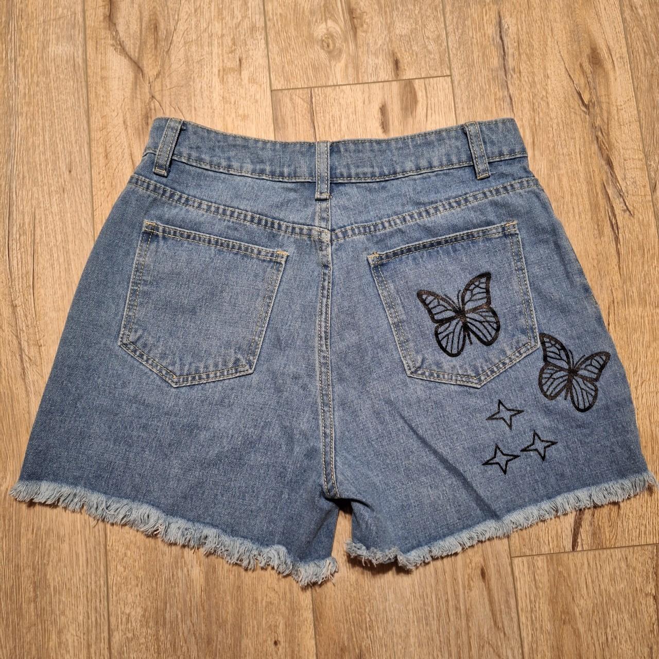 Temu high waisted jean shorts, SUPER cute butterfly... - Depop