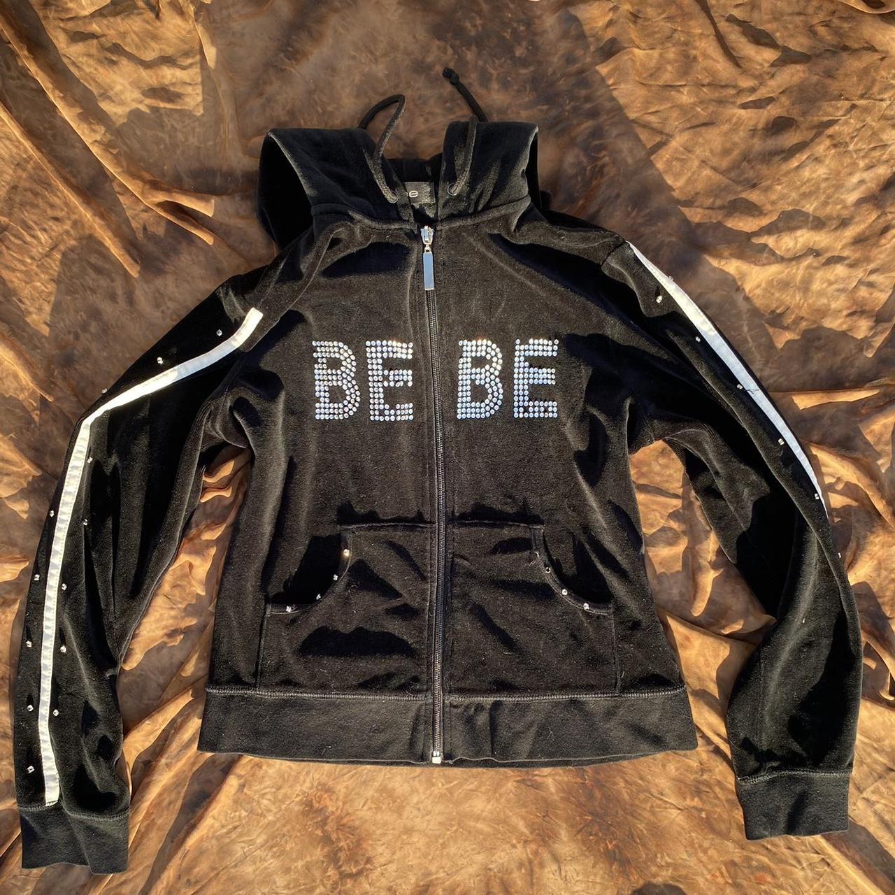 BEBE rhinestoned velour track jacket with hood.... - Depop