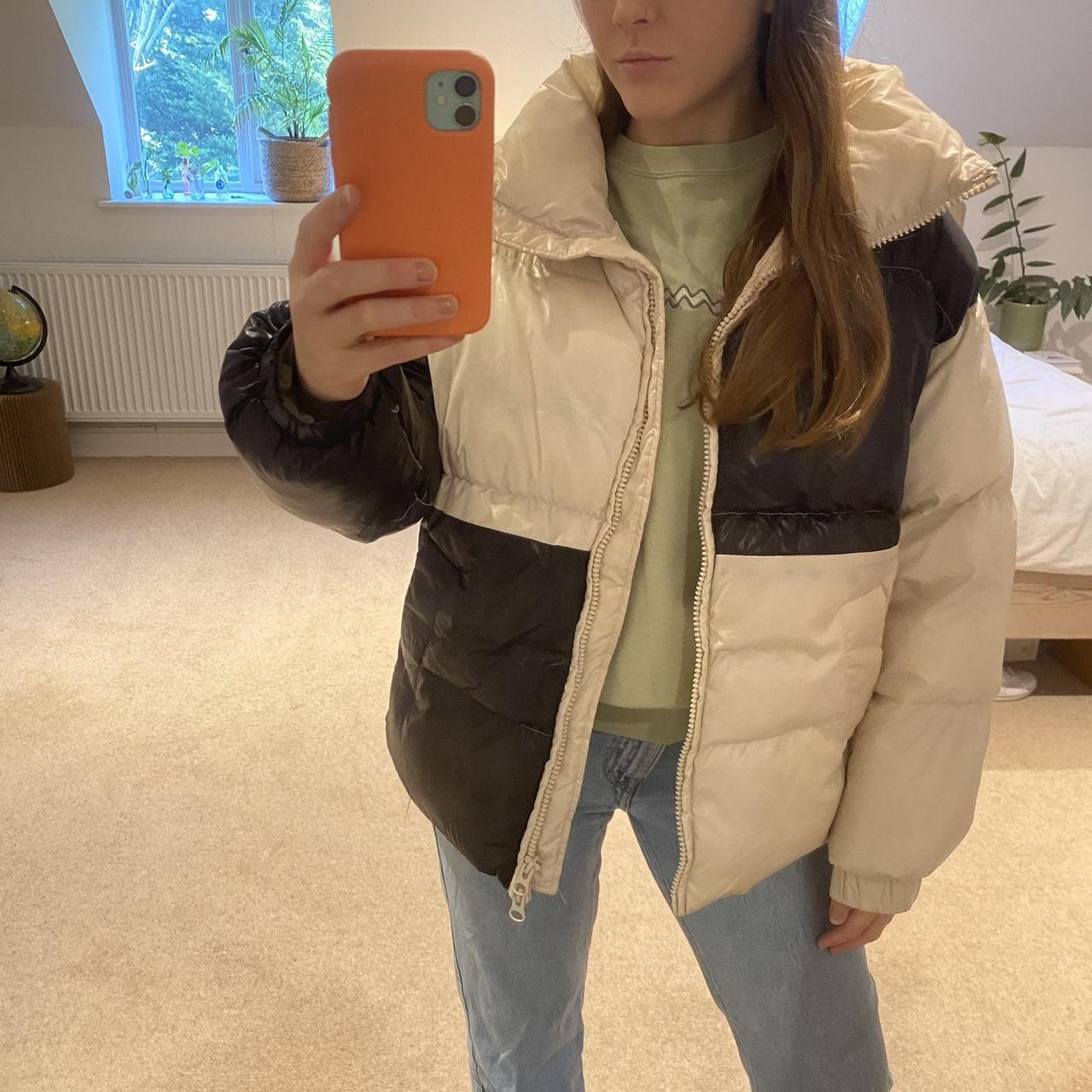 Weekday puffer jacket - cream and dark chocolate... - Depop