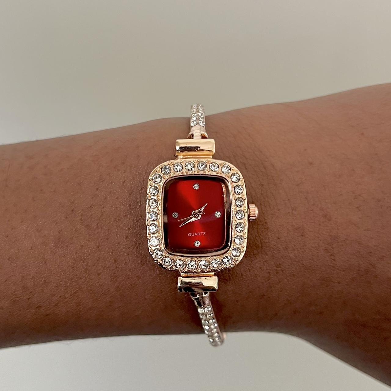 Timeless Elegant Rose Gold-Red Face Watch It’s so... - Depop