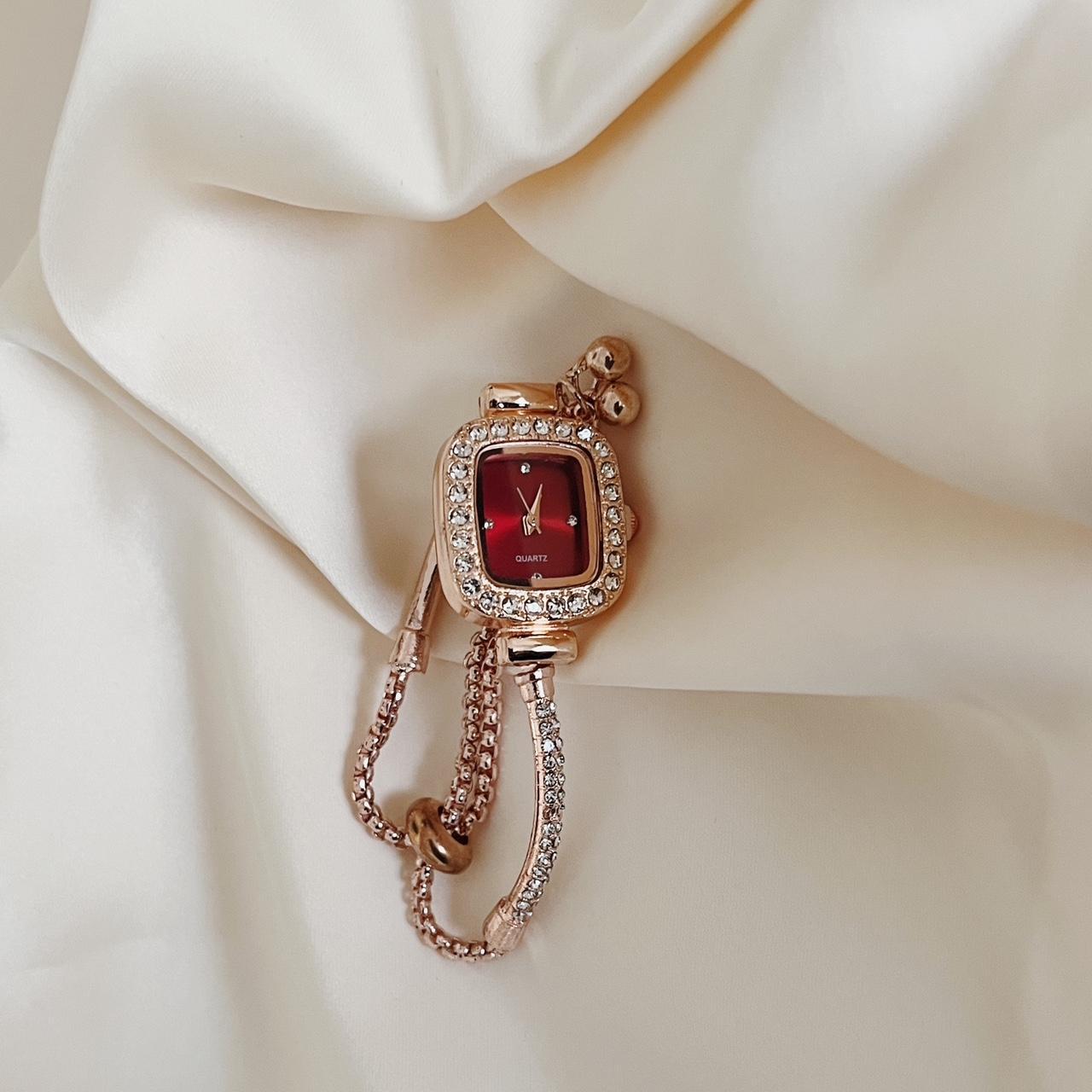 Timeless Elegant Rose Gold-Red Face Watch It’s so... - Depop
