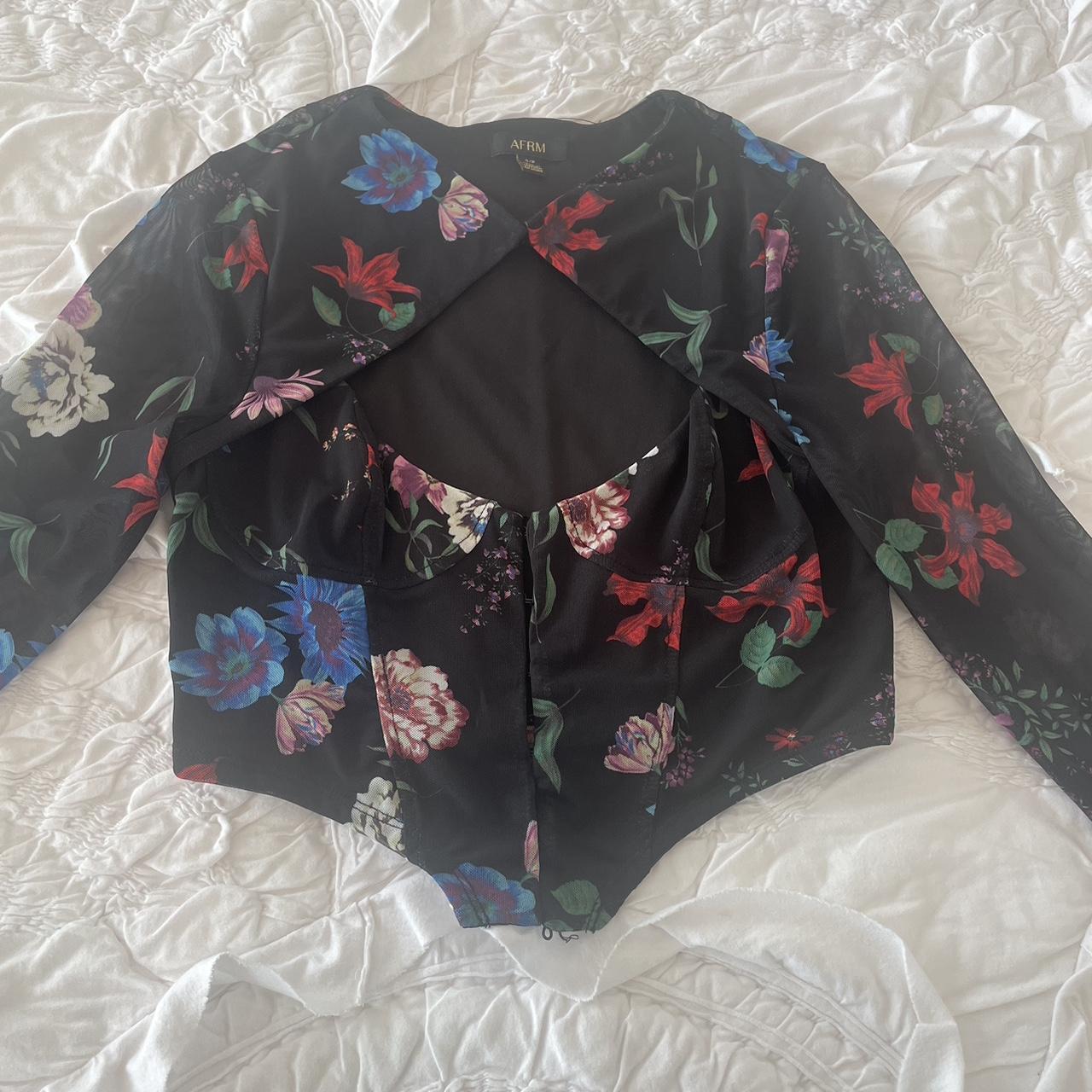 Revolve AFRM Black Floral Top - Basically new, worn... - Depop
