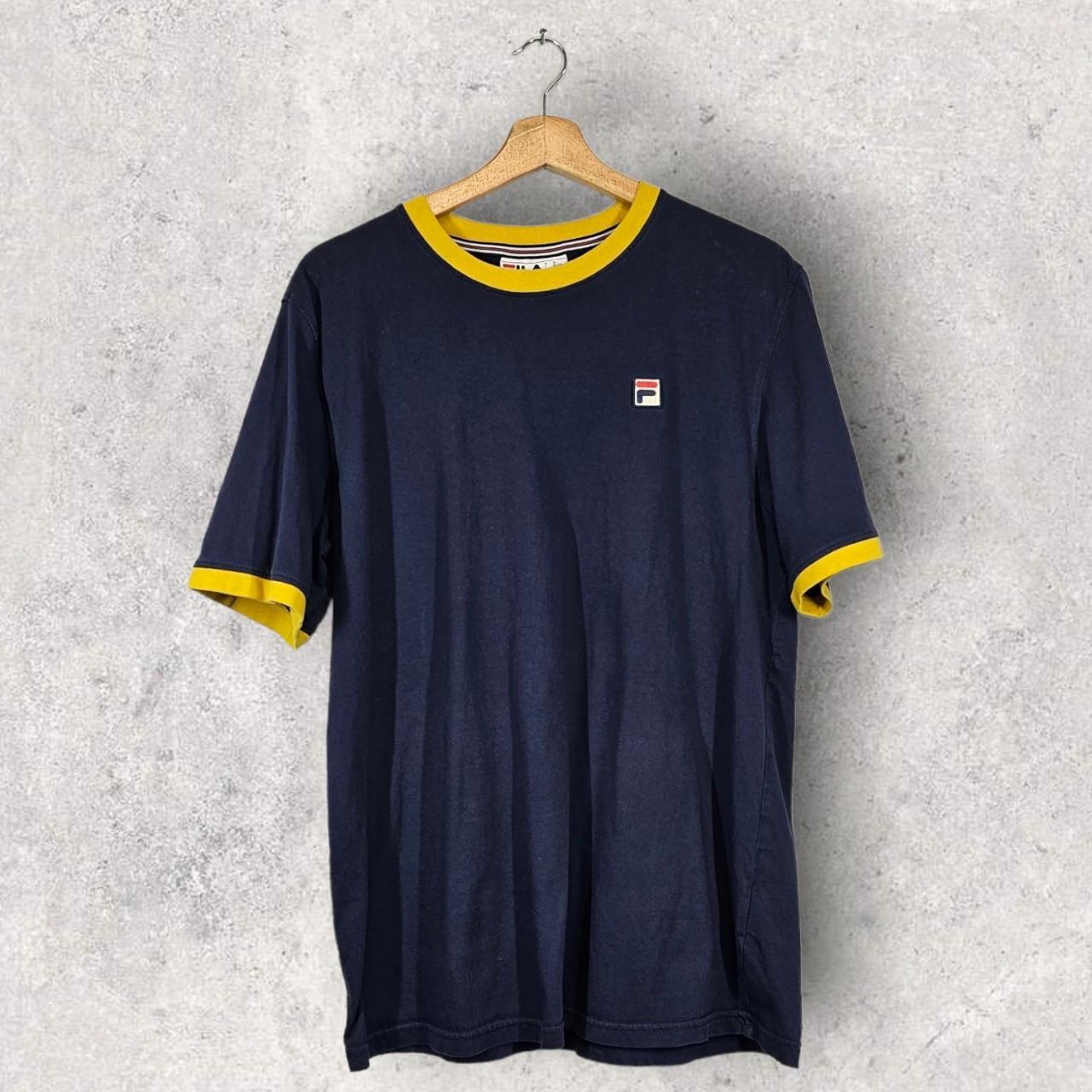 Fila ring navy and yellow tee T-Shirt Large An... - Depop