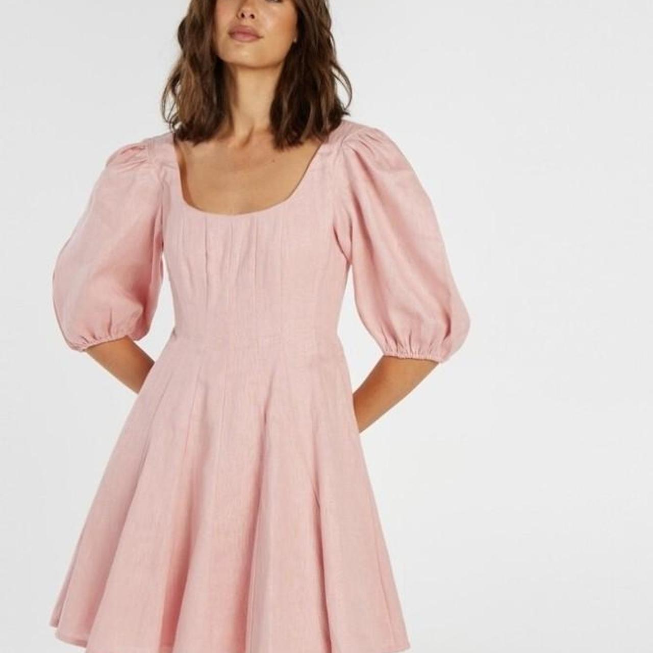 Aere pink mini dress with boning/corset and puff... - Depop