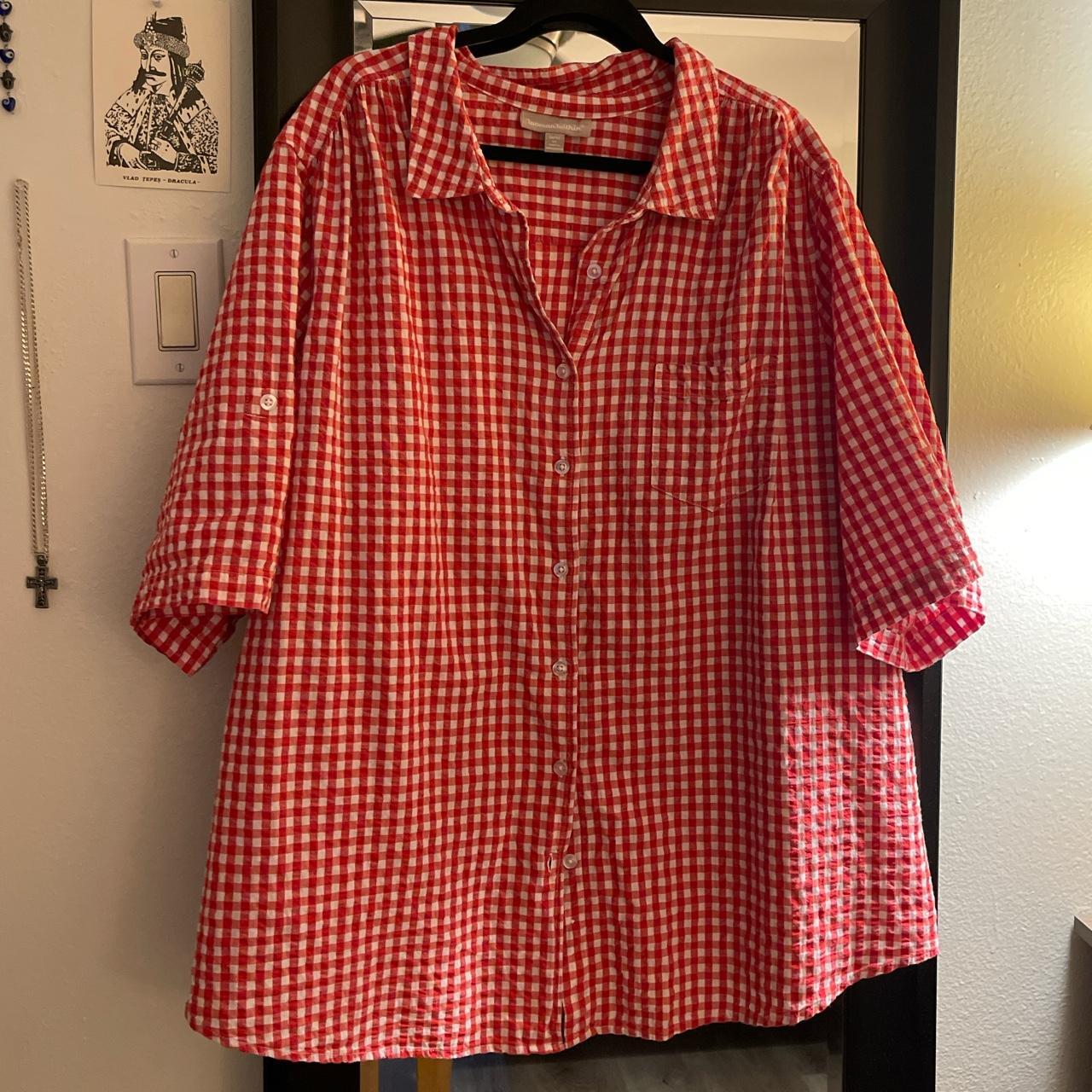 Vintage 3xl red gingham button up top - Depop