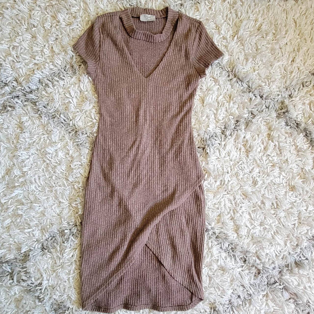 BLACK BEAD Soft gray brown v-neck ribbed dress! No... - Depop