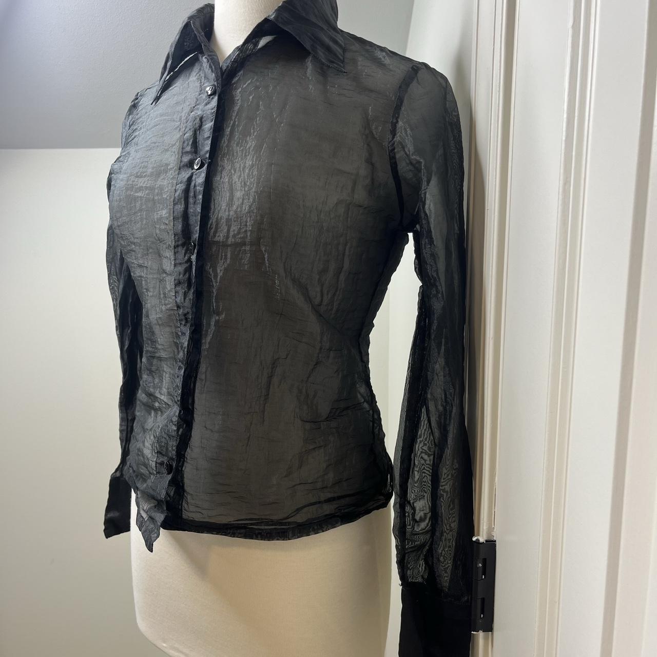 Vintage Sheer Black Button Down Collared Blouse - Depop