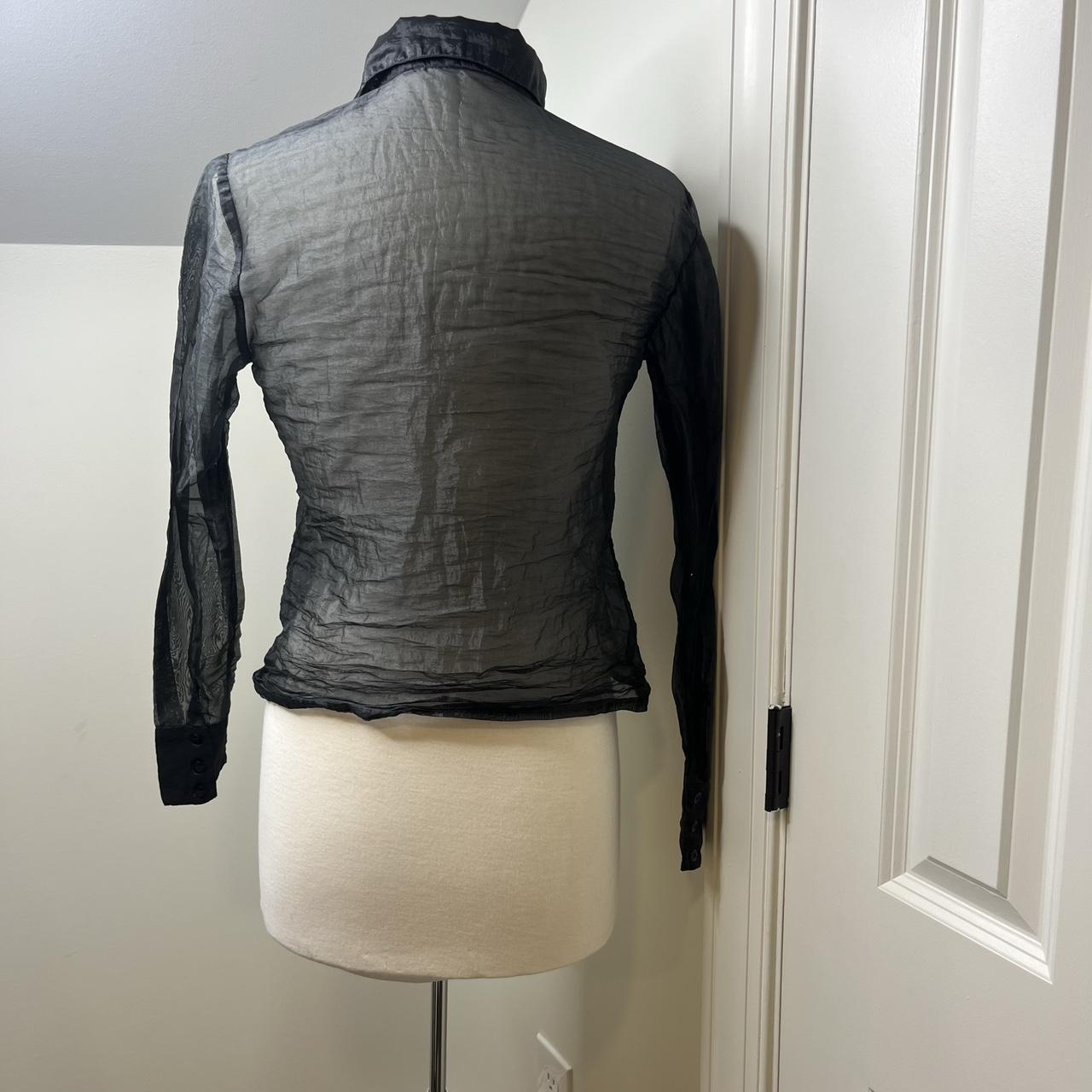 Vintage Sheer Black Button Down Collared Blouse - Depop