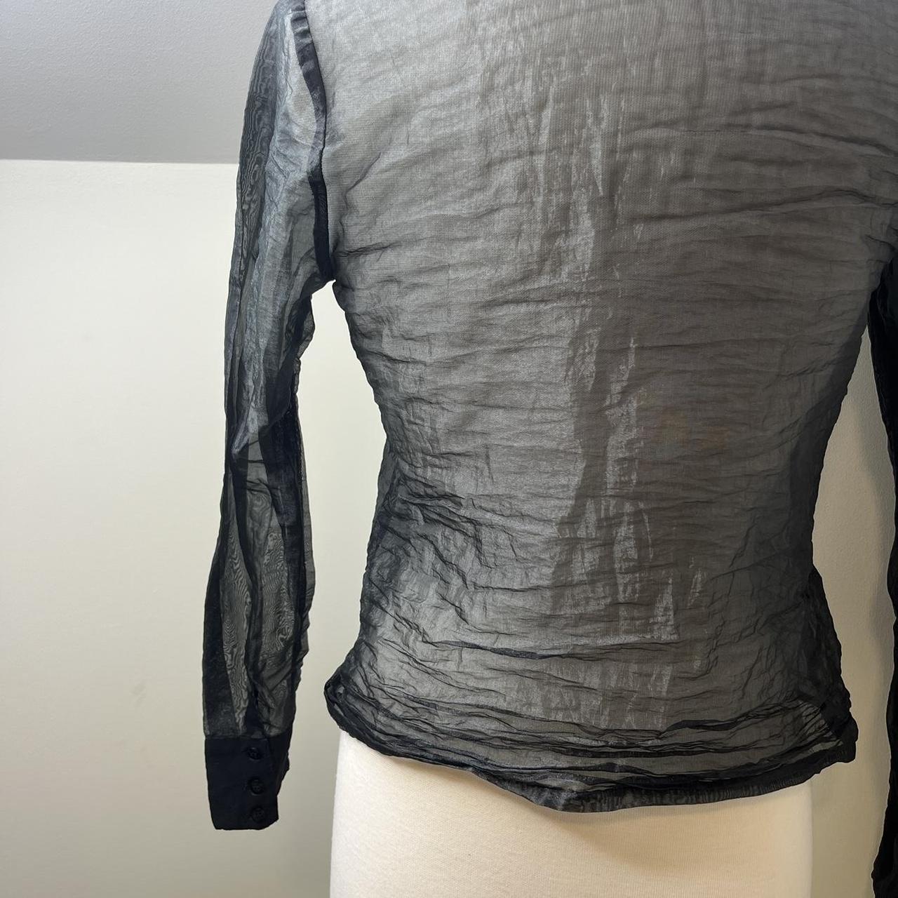 Vintage Sheer Black Button Down Collared Blouse - Depop