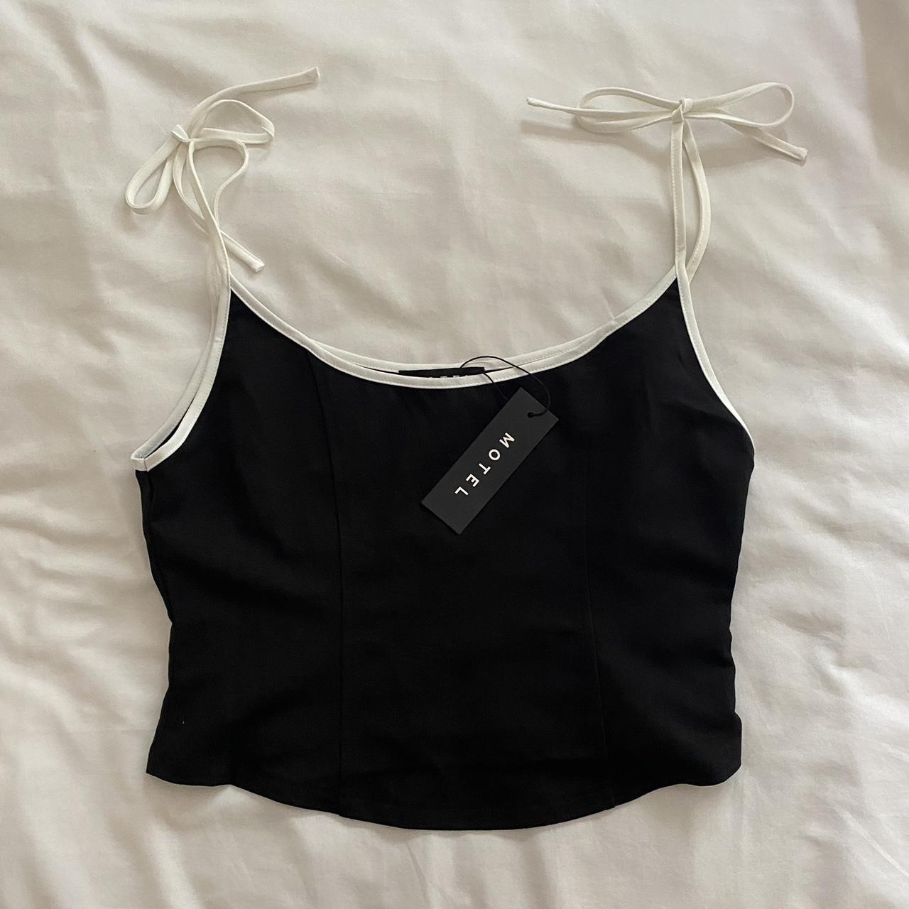 motel rocks ‘kiona’ corset top in black with white... - Depop